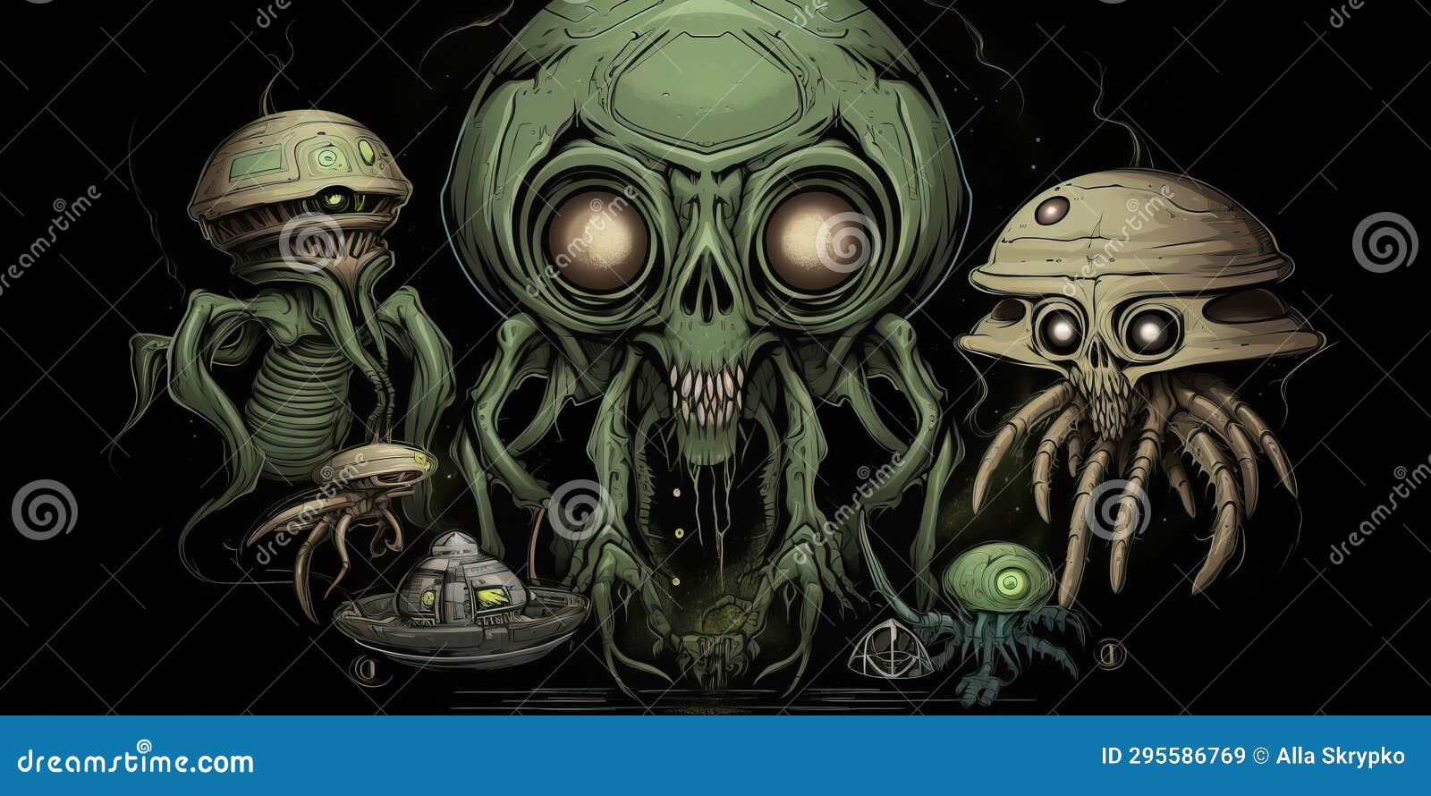 Aliens, Fantastic Creatures Flat Cartoon Vector Illustrations Kit ...