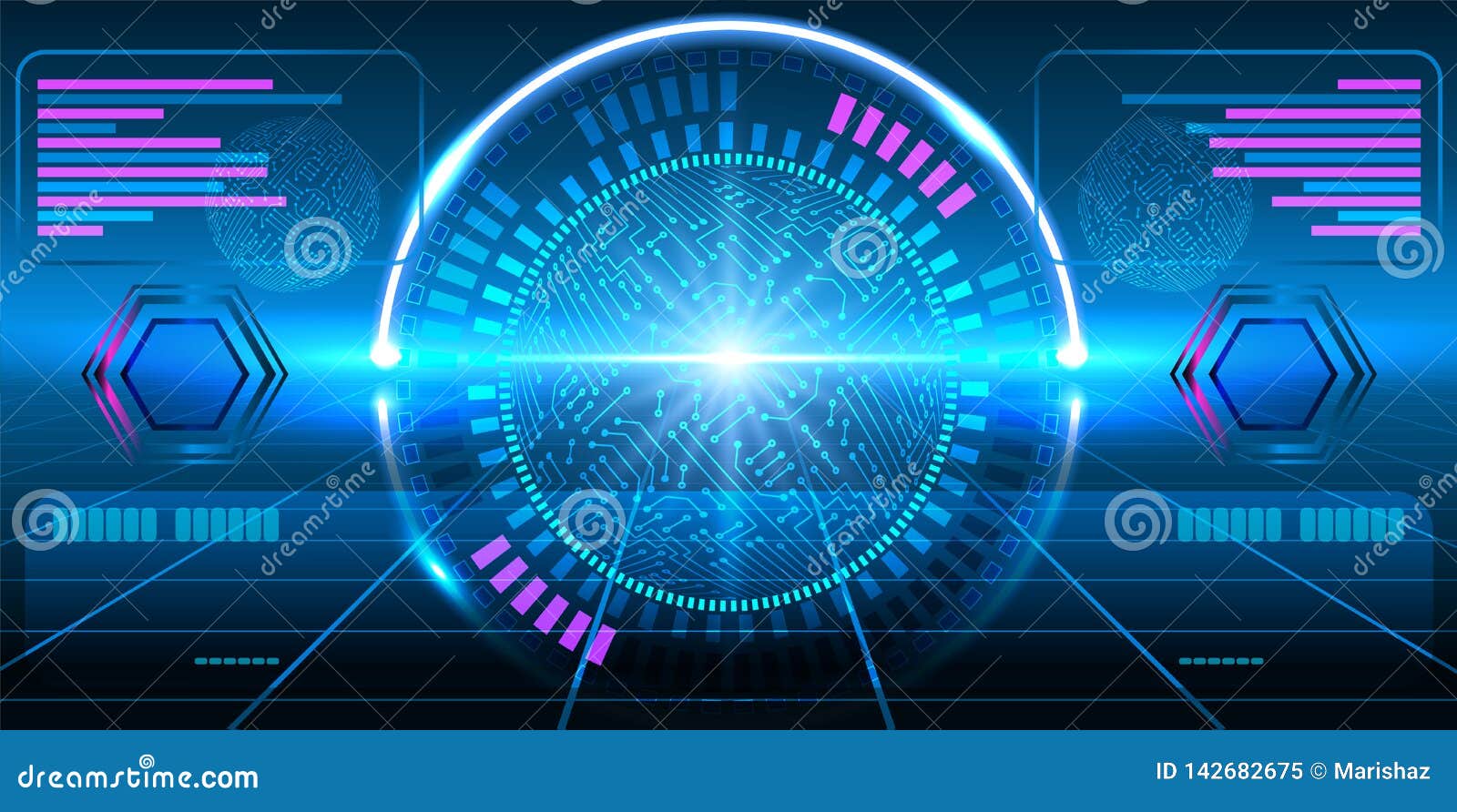 Fantastic HUD Display with Infographics, Electronic Circuit, Graphs and ...