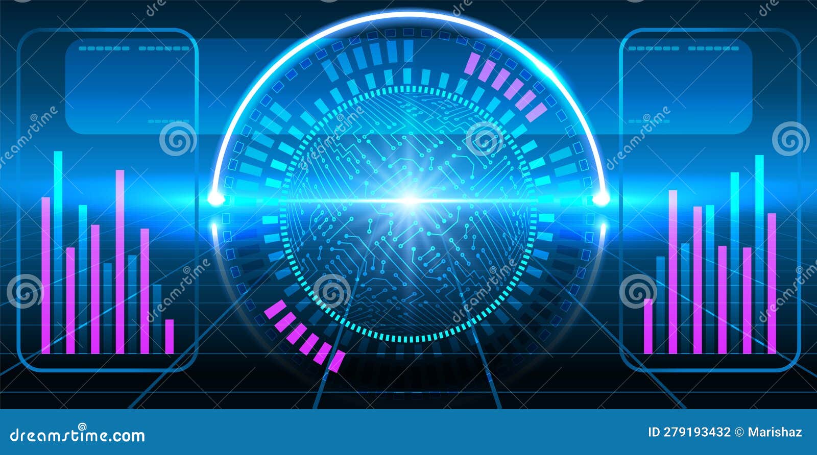 Fantastic HUD Display with Infographics, Electronic Circuit, Graphs and ...