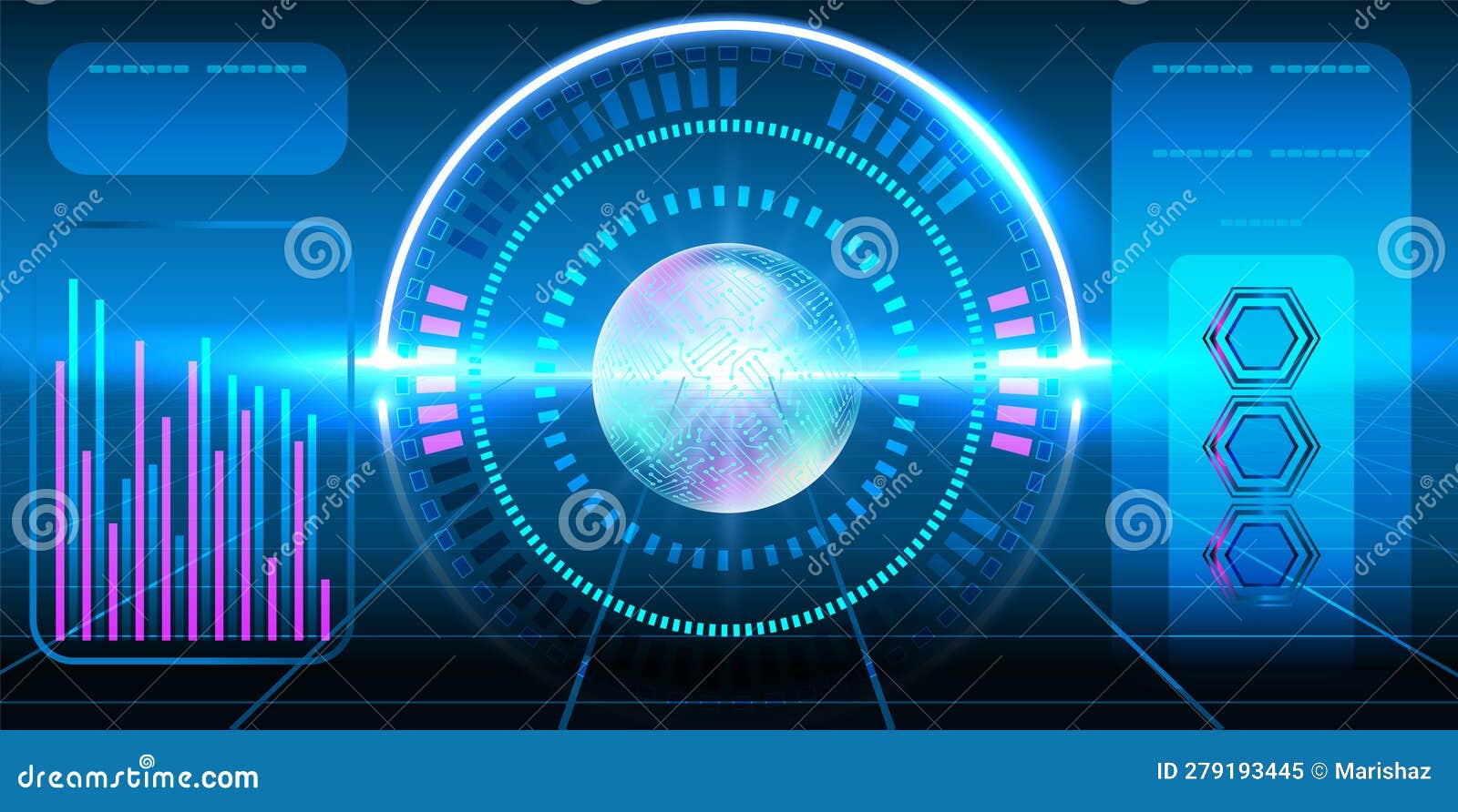 Fantastic HUD Display with Infographics, Electronic Circuit, Graphs and ...