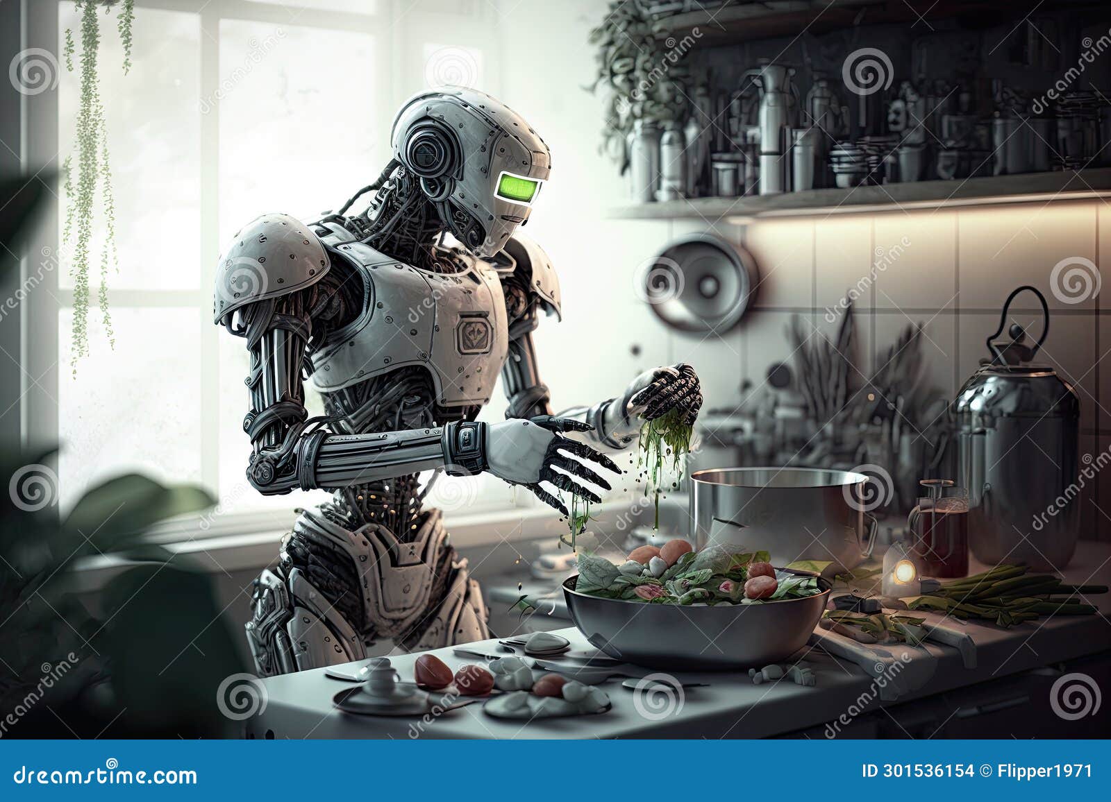 Fantastic Humanoid Robot Learns To Cook Food Stock Illustration ... Fantastic Humanoid Robot Learns To Cook Food Stock Illustration ...