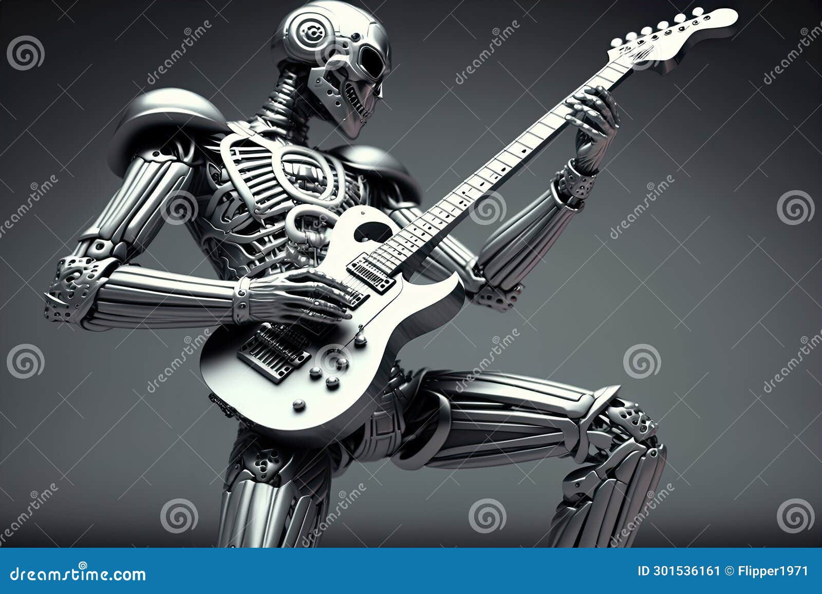Fantastic Humanoid Robot Playing the Electric Guitar Stock Illustration ...