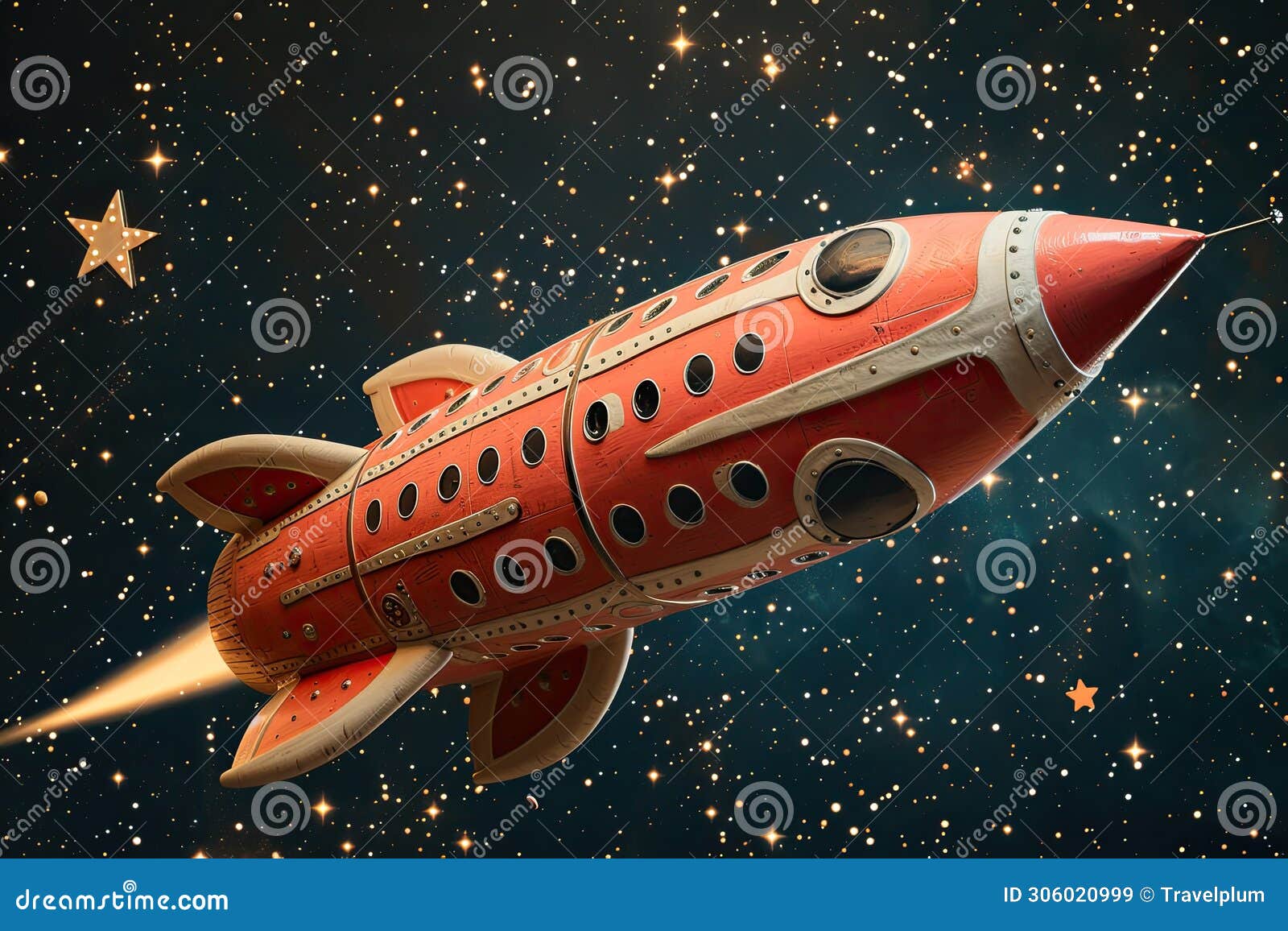 Fantastic Illustration of a Rocket Flying in Space among the Stars and ...