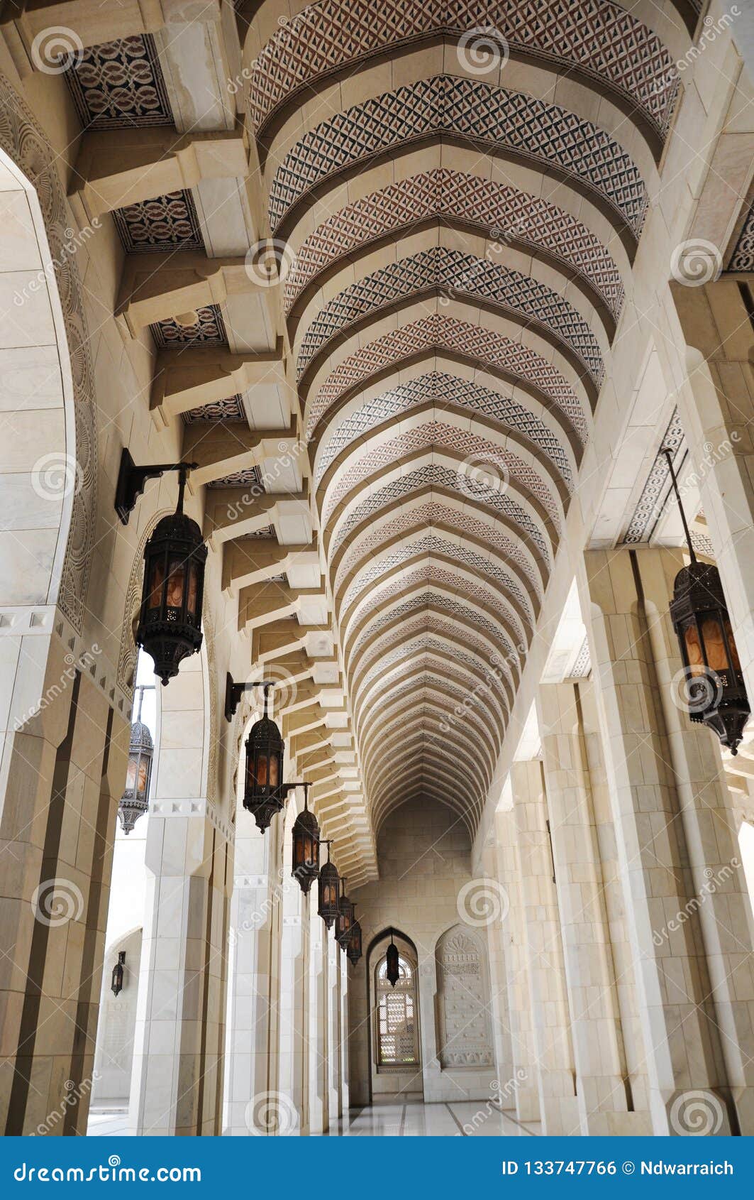 A Corridor of the Grand Mosque Sultan Qaboos Stock Photo - Image of ...