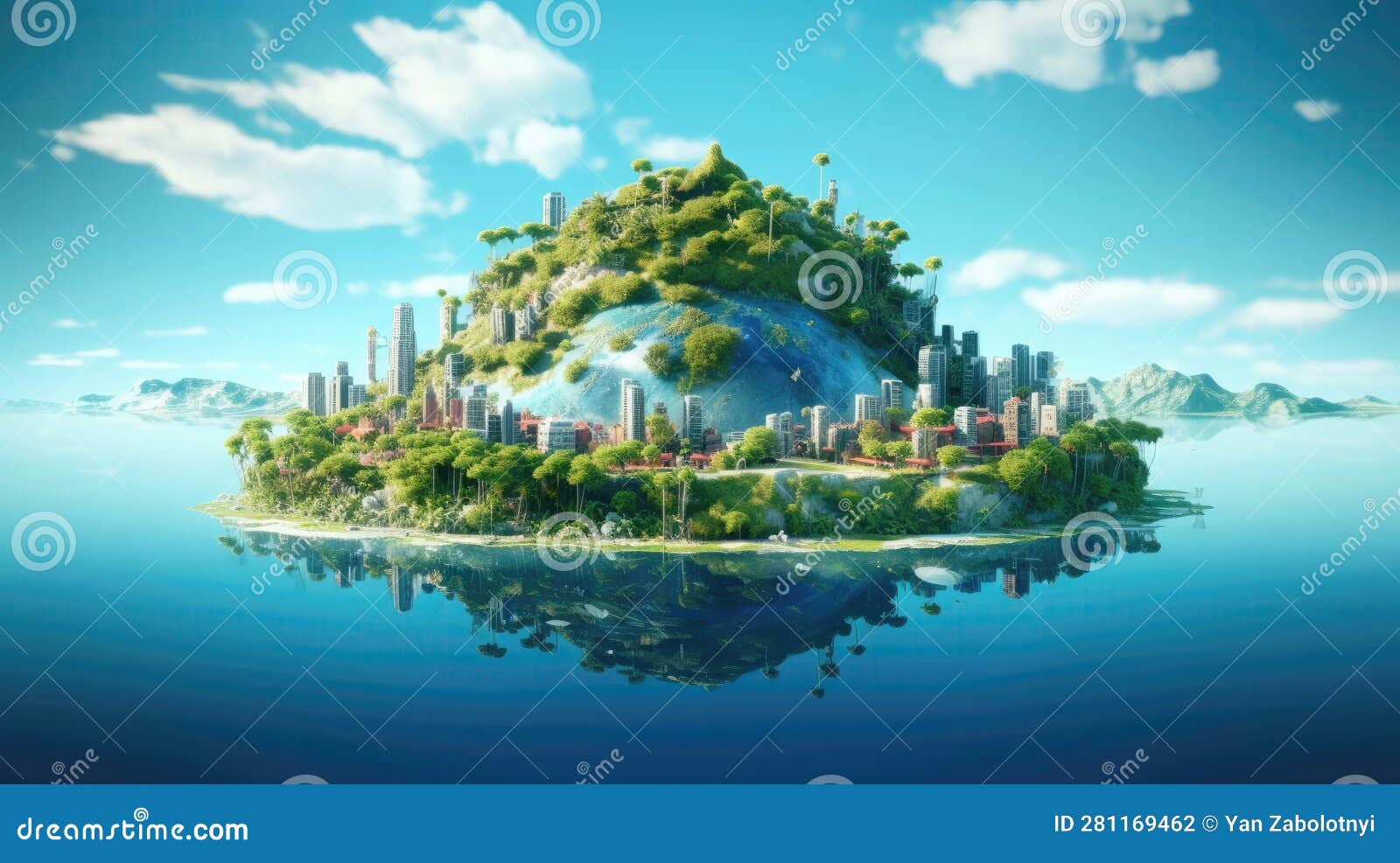 A Fantastic Island Floating with Digital City. Generative AI Stock ...