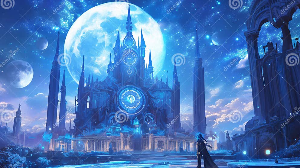 Fantastic Magic Palace And Full Moon Night Stock Illustration Illustration Of Castle Wood
