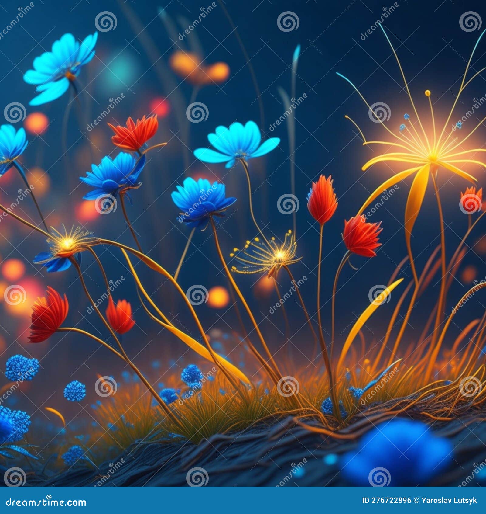 Fantastic Magical Flowers in Blue Tones Stock Illustration ...
