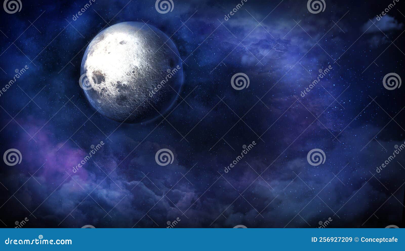 Fantastic Moon among the Clouds on a Starry Night. Stock Illustration ...