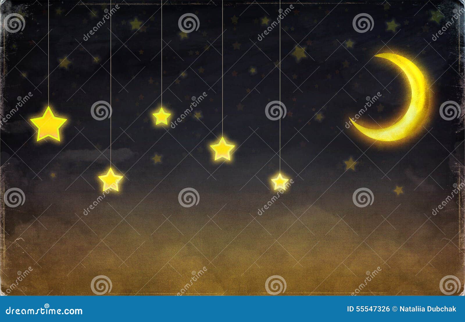 Fantastic moon and stars stock illustration. Illustration of graphic ...