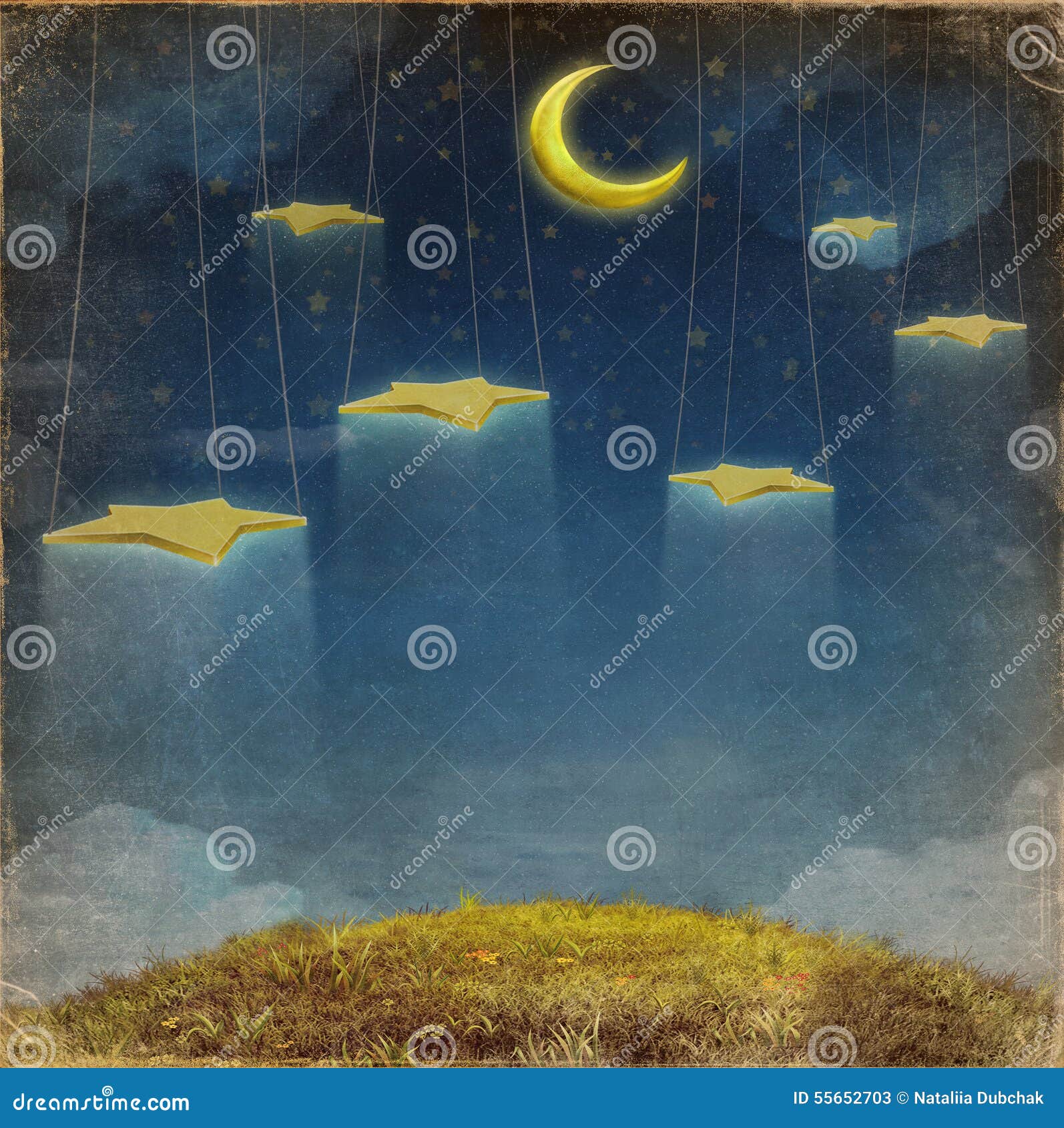 Fantastic Moon and Stars on the Rope Stock Illustration - Illustration ...