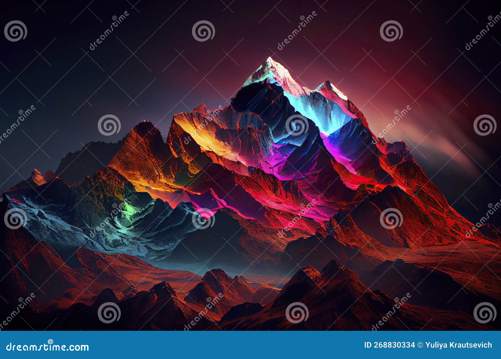 Fantastic Mountain Landscape, Neon. Generative AI Stock Illustration ...