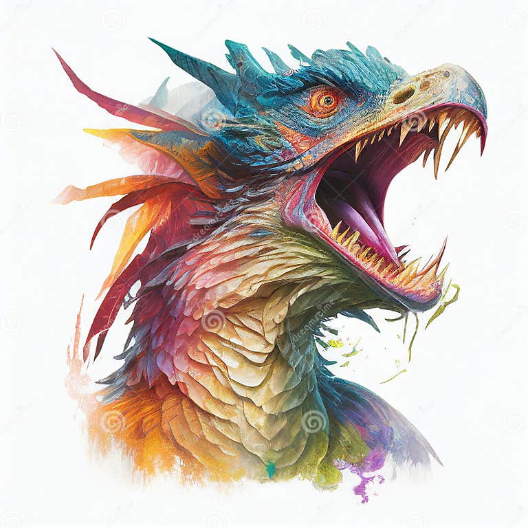 Fantastic Multi-colored Dragon on a White Background. AI Generated ...