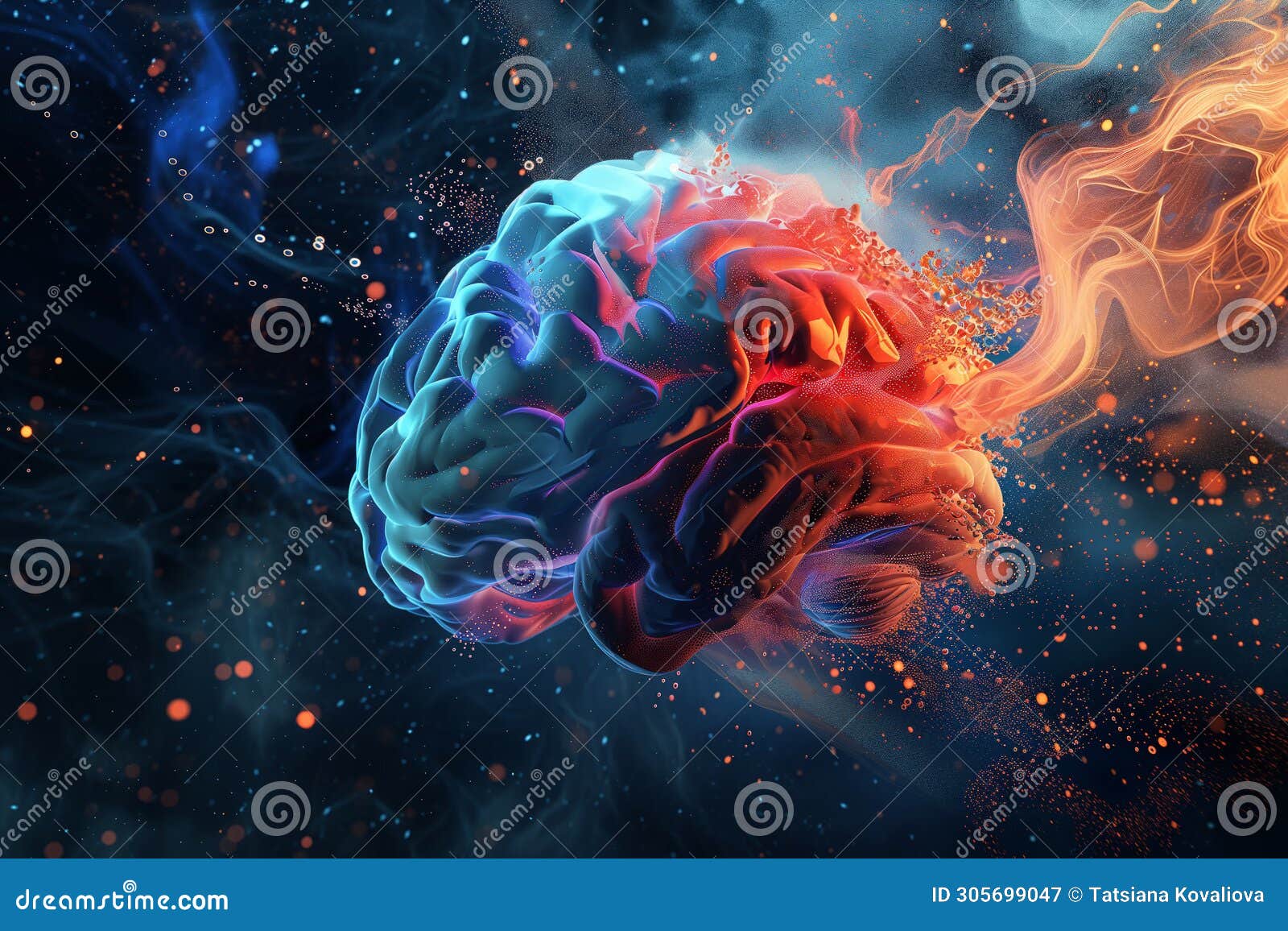 Fantastic Multicolored Illustration of Human Brain Glowing from Inside ...