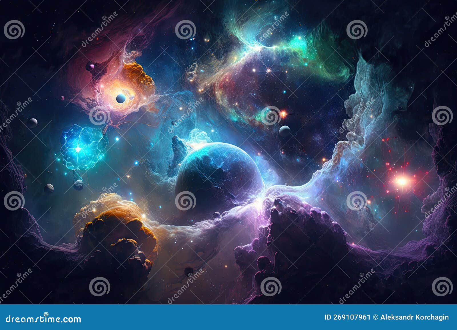 Fantastic Multicolored Outer Space with Stars, Constellations, Galaxies ...