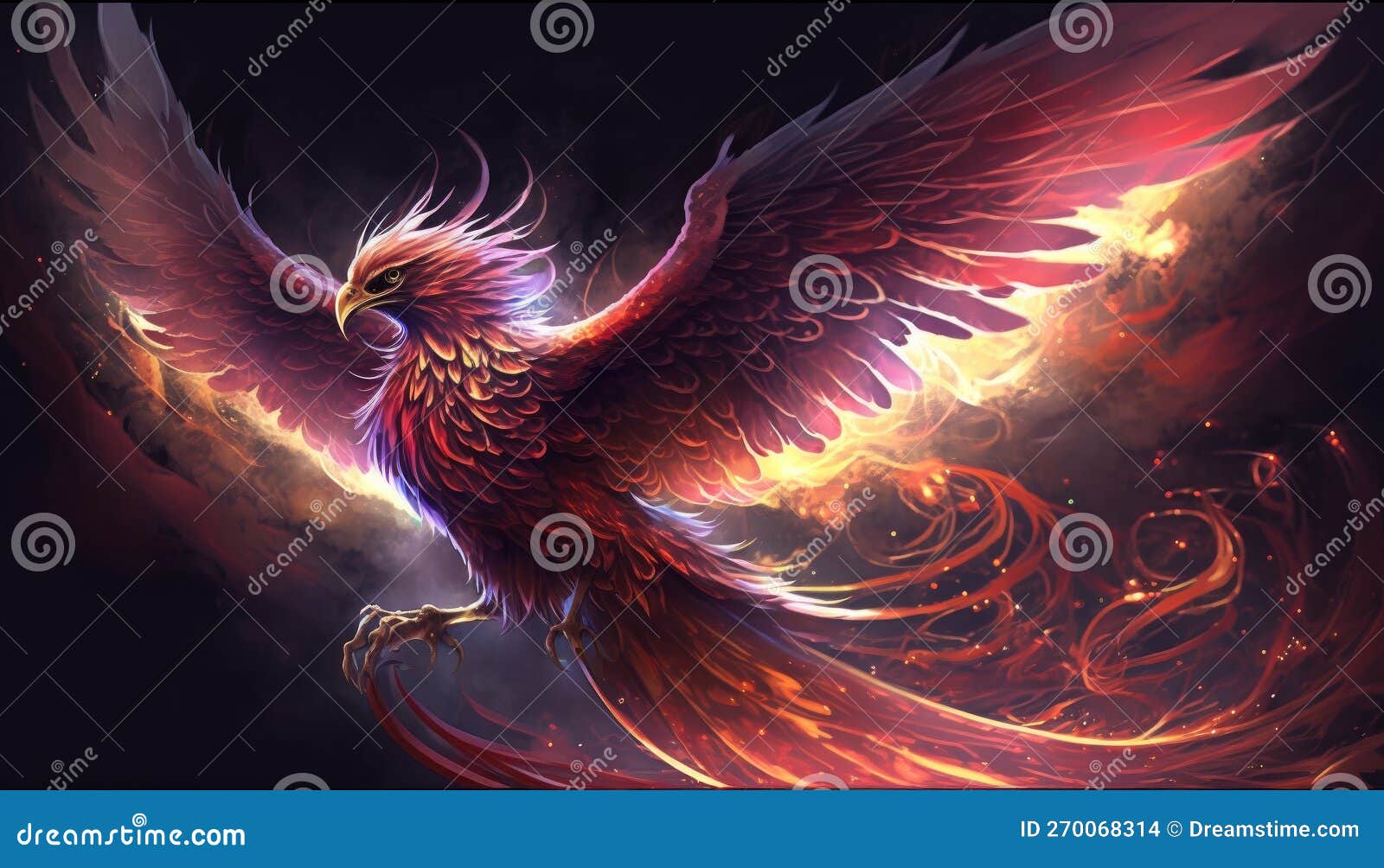 Fantastic Mystical Bird Phoenix Fire Bird Flying Image on Dark Night ...