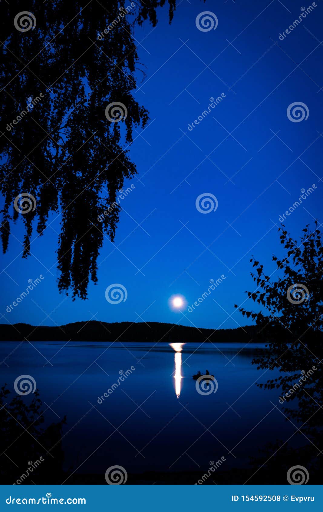 Fantastic Night Landscape with Moon Over Lake Stock Photo - Image of ...