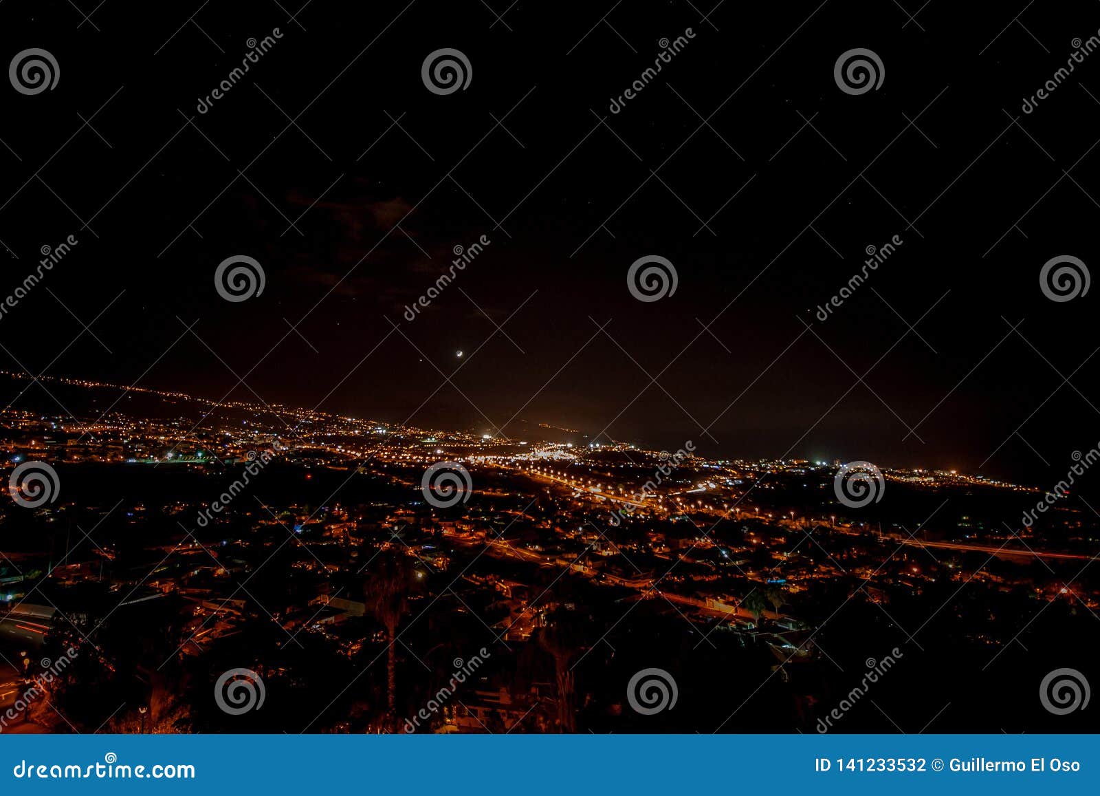 Fantastic Night View with Moon and Stars Over a City Stock Photo ...
