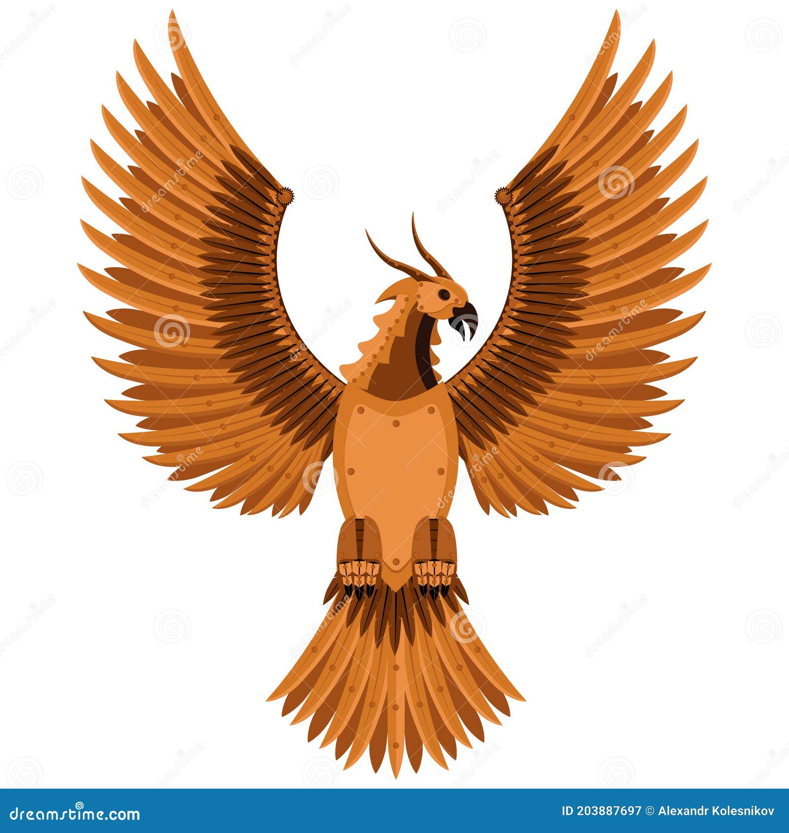 Fantastic Phoenix Bird of Prey in Steam Punk Style. Vector Illustration ...