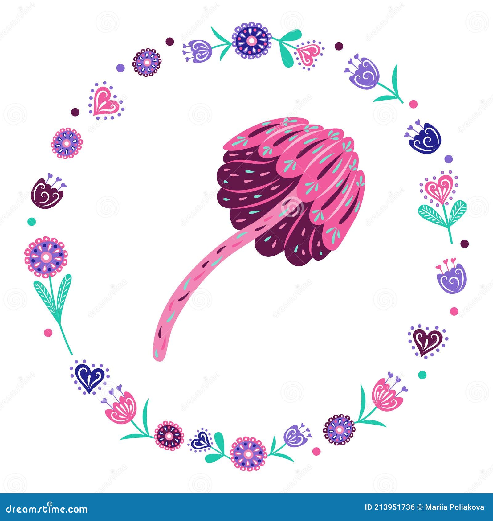 Fantastic Pink Mushroom with a Pattern. Vector Illustration Stock ...