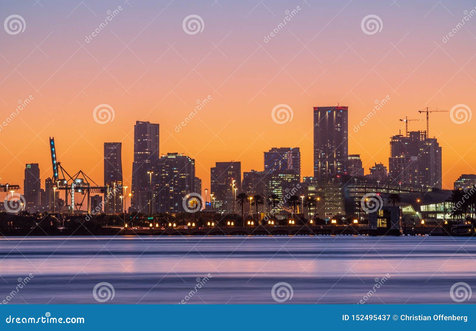 Fantastic Pink Sunset at Miami Harbour, USA Stock Image - Image of port ...