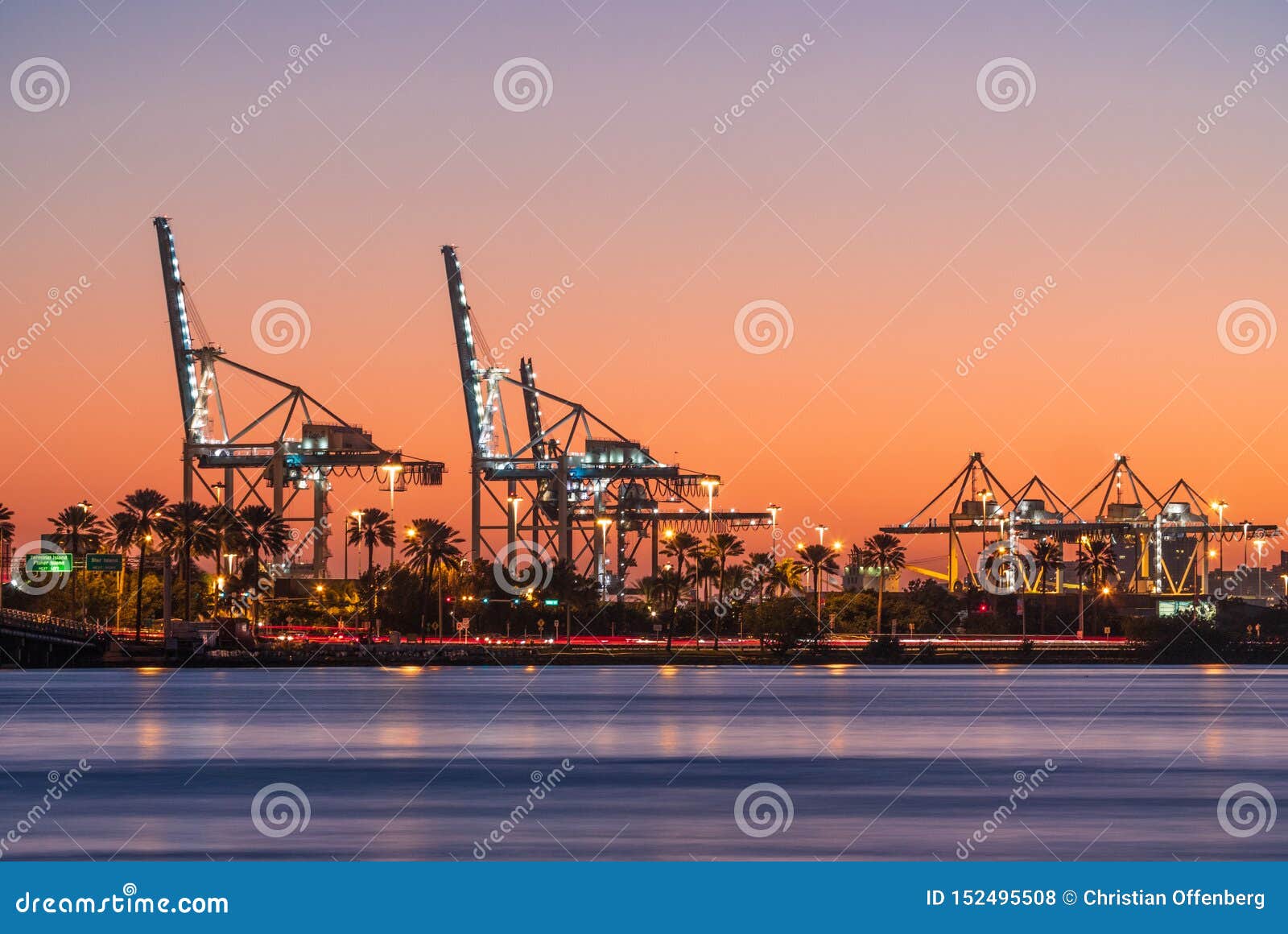 Fantastic Pink Sunset at Miami Harbour, USA Stock Photo - Image of ...