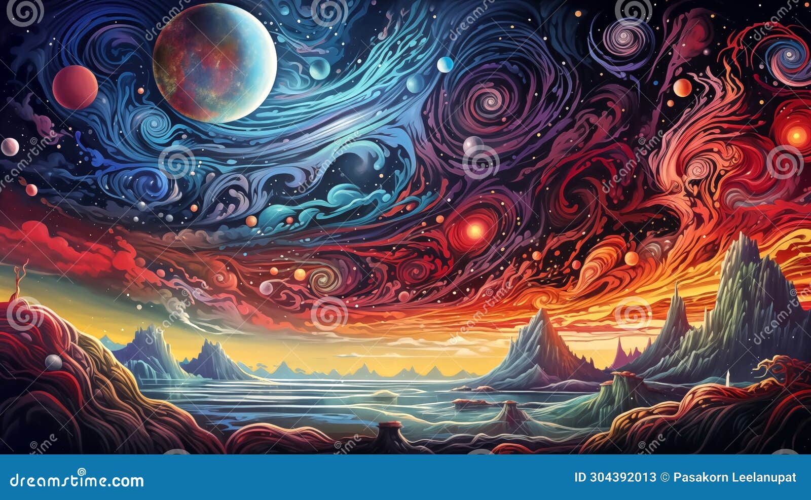 Abstract Colorful Fantastical Planet with Swirling Clouds and Co Stock ...