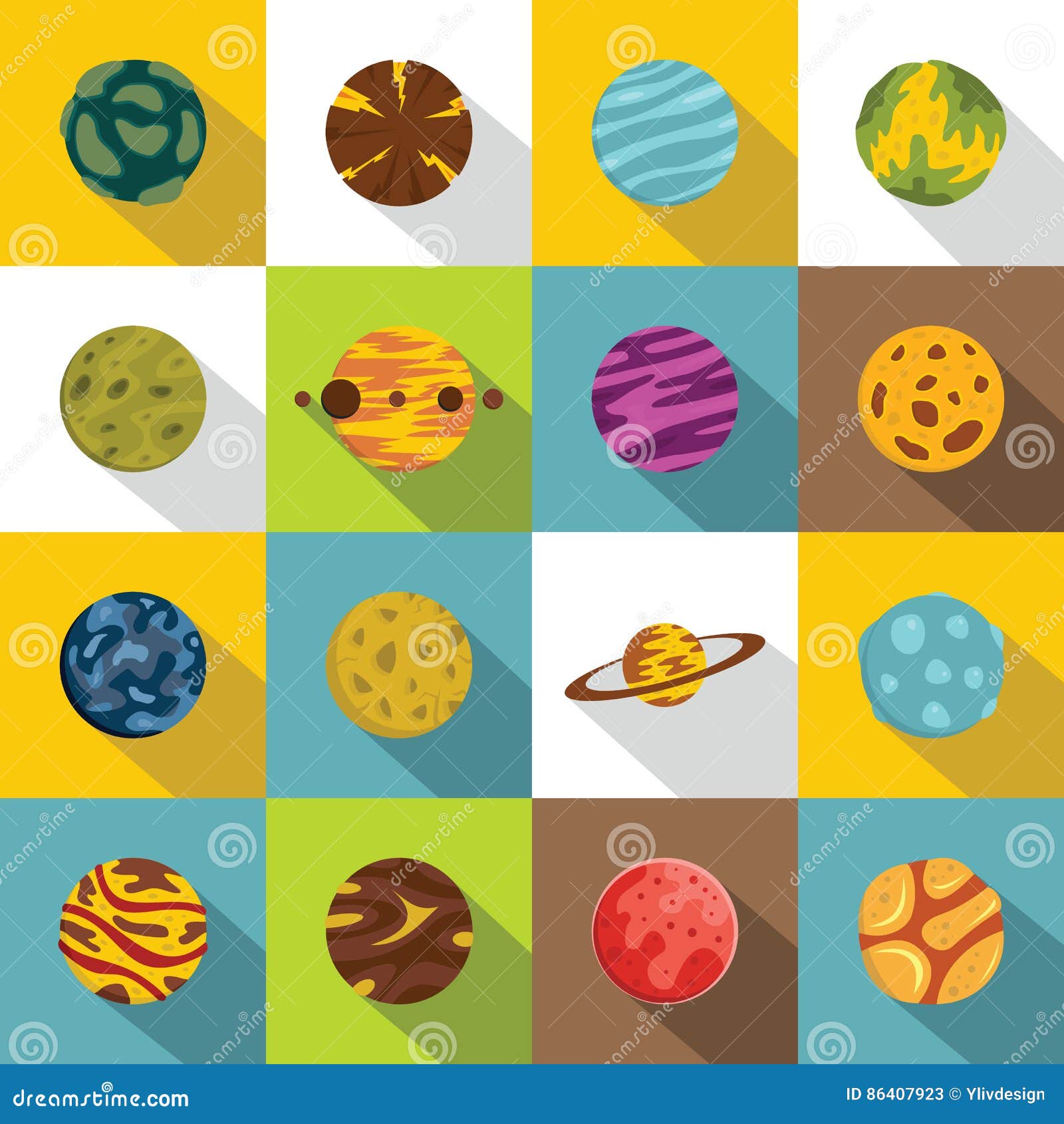 Fantastic Planets Icons Many Colors Set Cartoon Vector | CartoonDealer ...