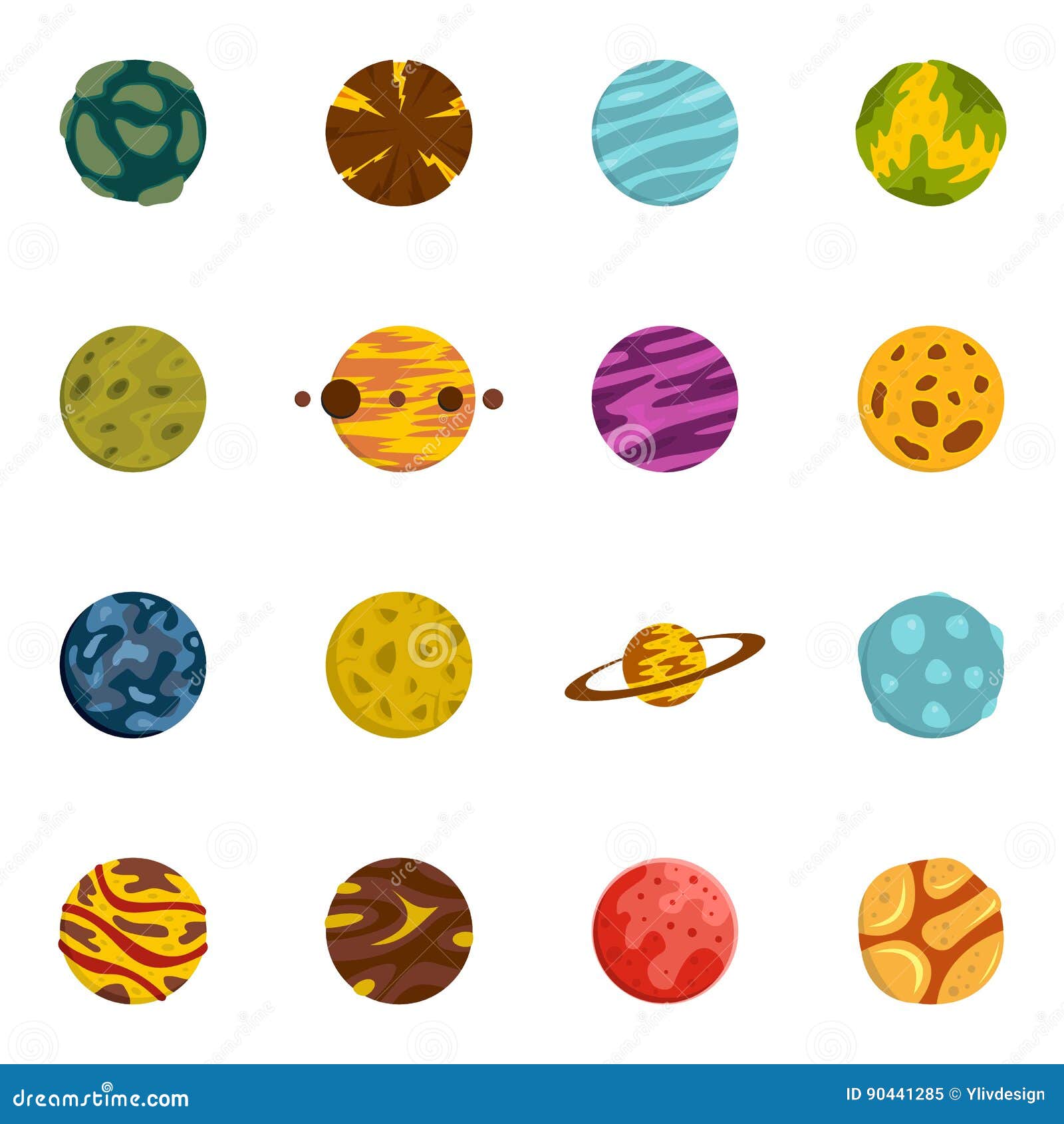 Fantastic Planets Icons Set in Flat Style Stock Vector - Illustration ...