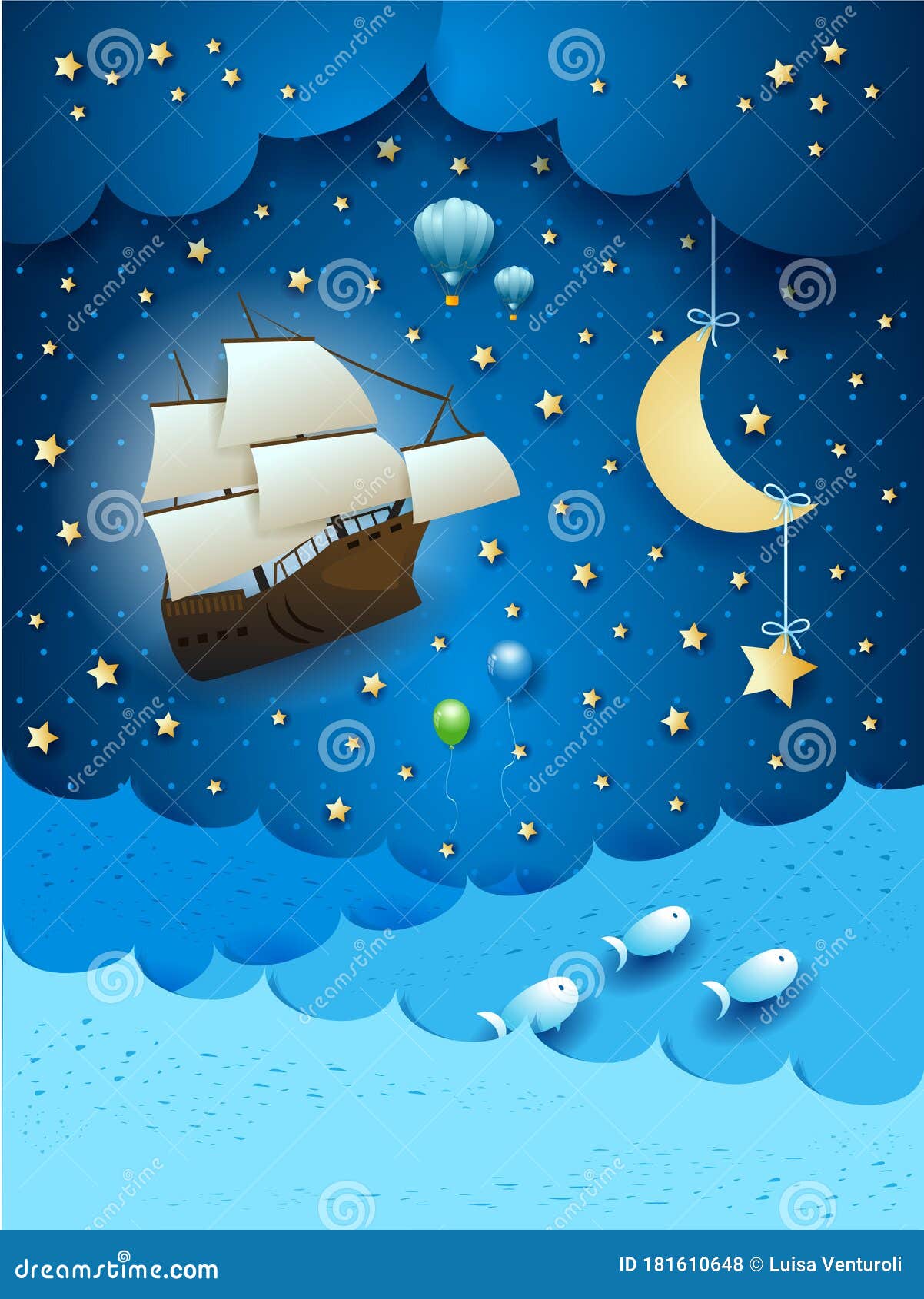 Flying Ship Inspiration With Happy Kids Stock Illustration ...