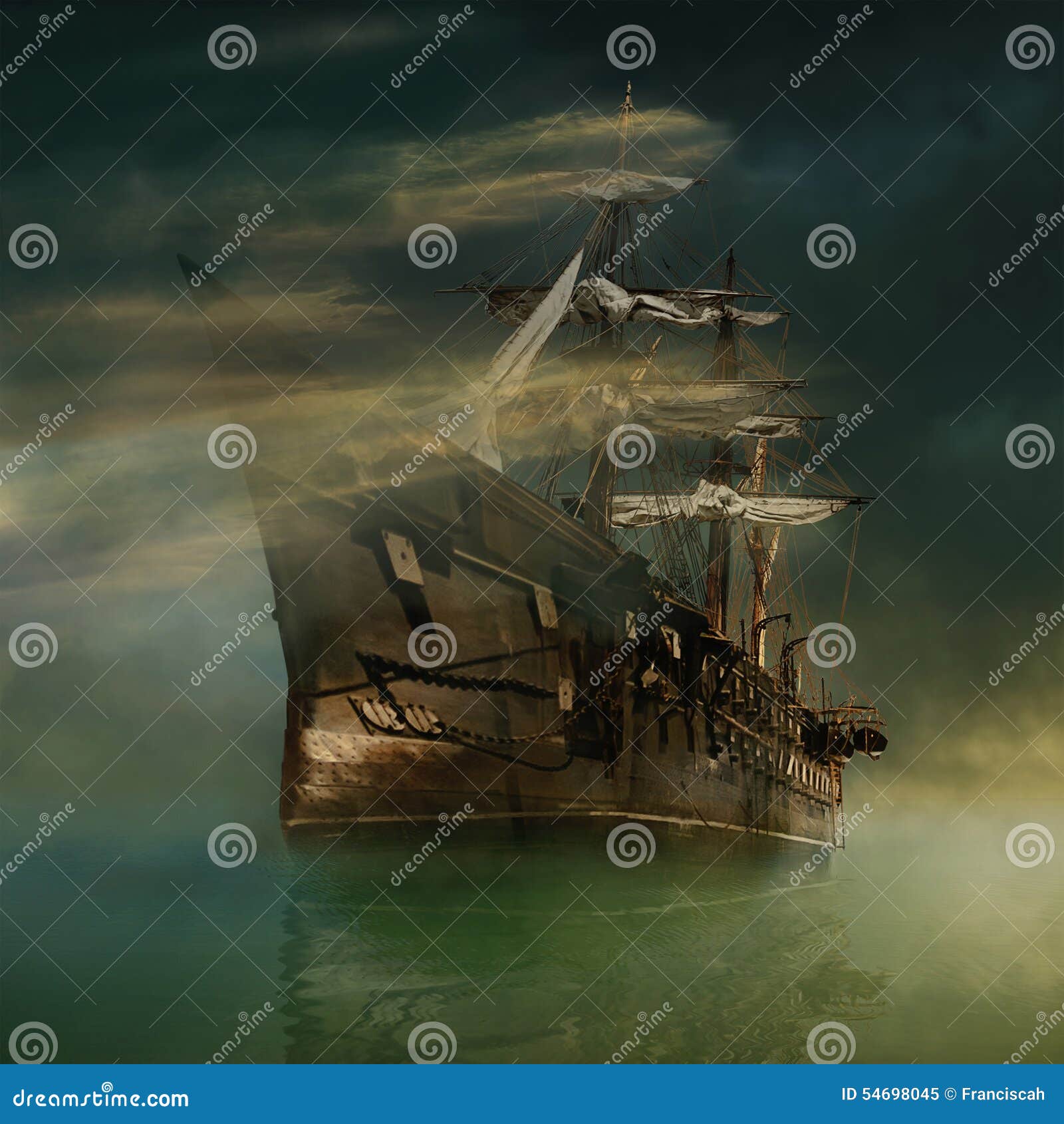 Fantastic ship stock image. Image of nautical, evening - 54698045