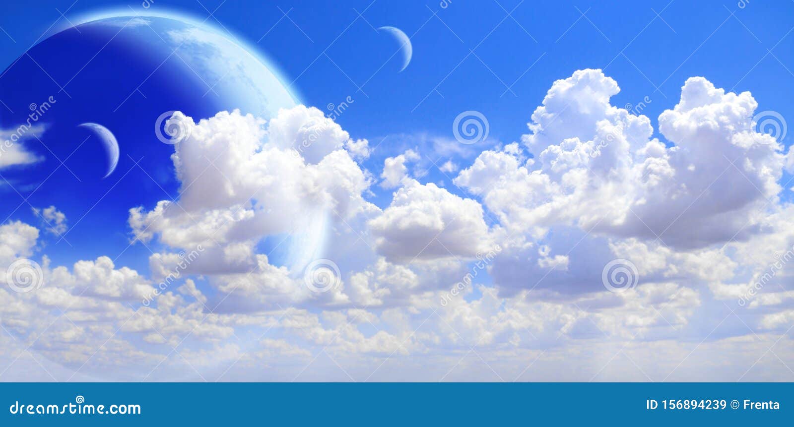 Fantastic Sky with White Clouds and Three Planets Stock Image - Image ...