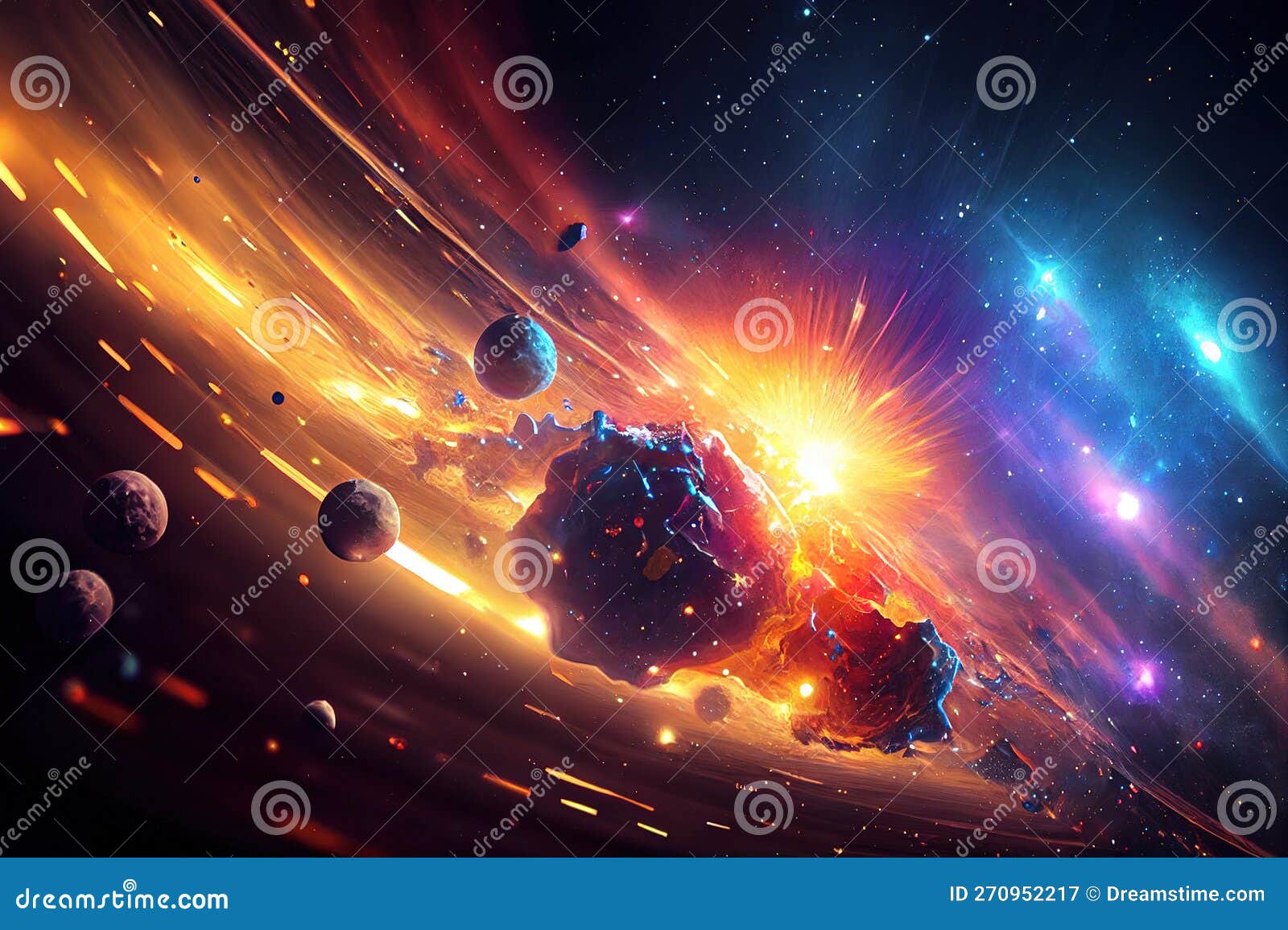 Fantastic Space. Meteorites and Explosions in Space Stock Illustration ...