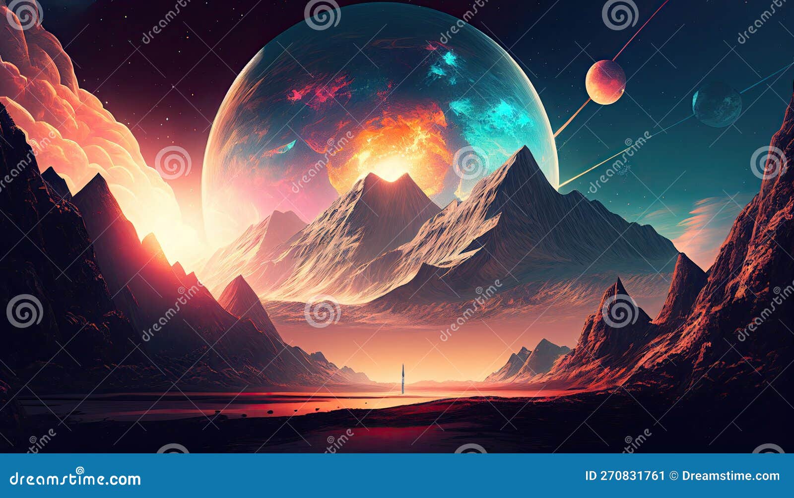 Fantastic Space Nature Landscape Background, Generative Ai Stock ...
