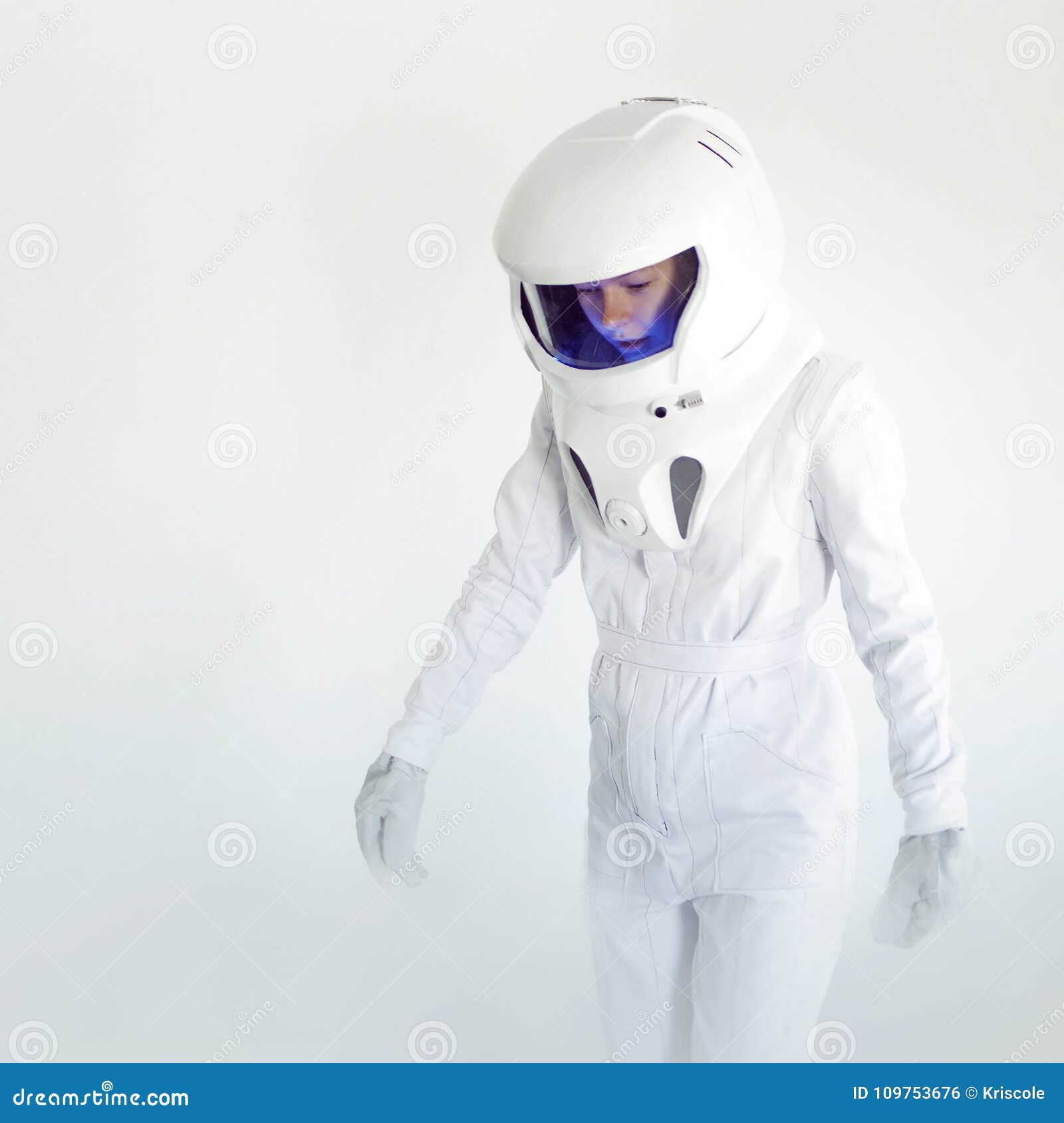 Fantastic Space Suit Walk Alone in Empty. Astronaut on White Background ...