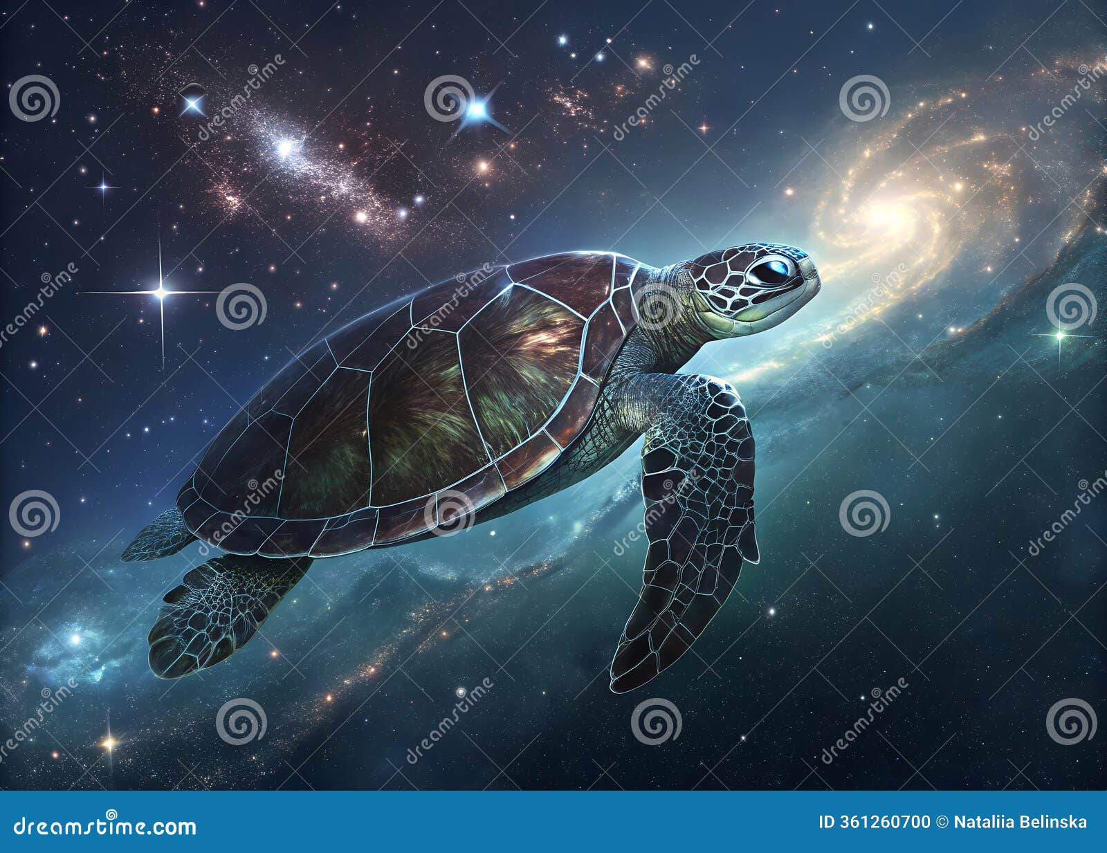A Fantastic Space Turtle with a Shining Shell that Reflects the Light ...