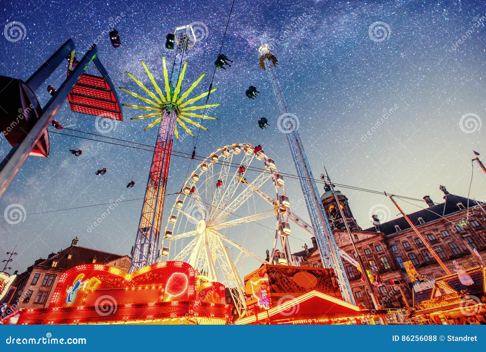 Fantastic Starry Sky On Amusement Park Attractions Editorial Image ...