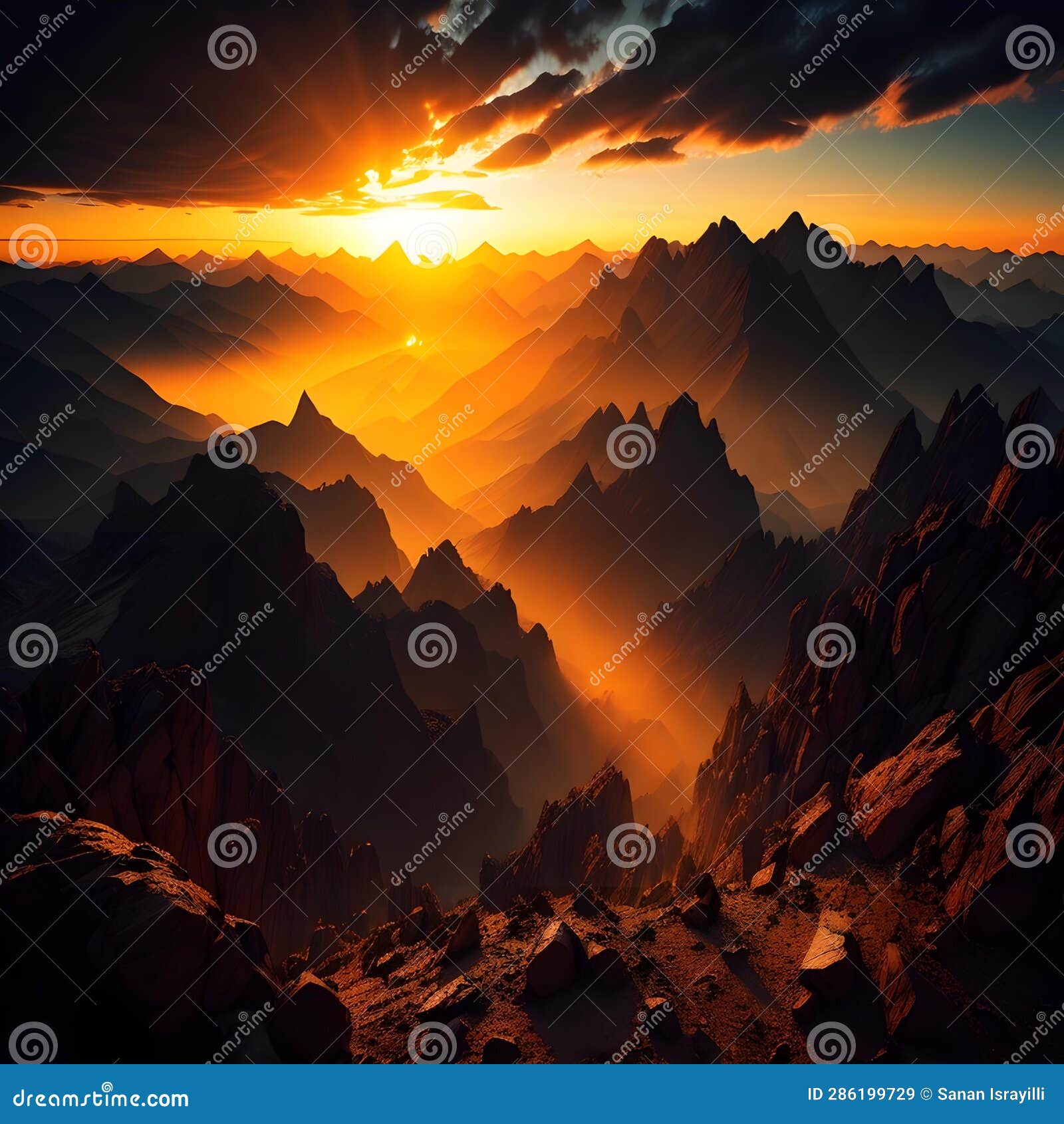 Fantastic Sunset in the Mountains. Dramatic Landscape Stock Image ...