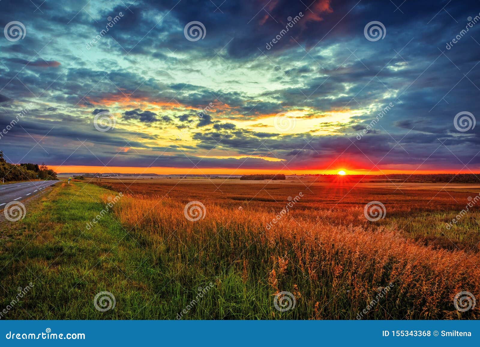 Fantastic Sunset Over the Fields in the Countryside Stock Photo - Image ...