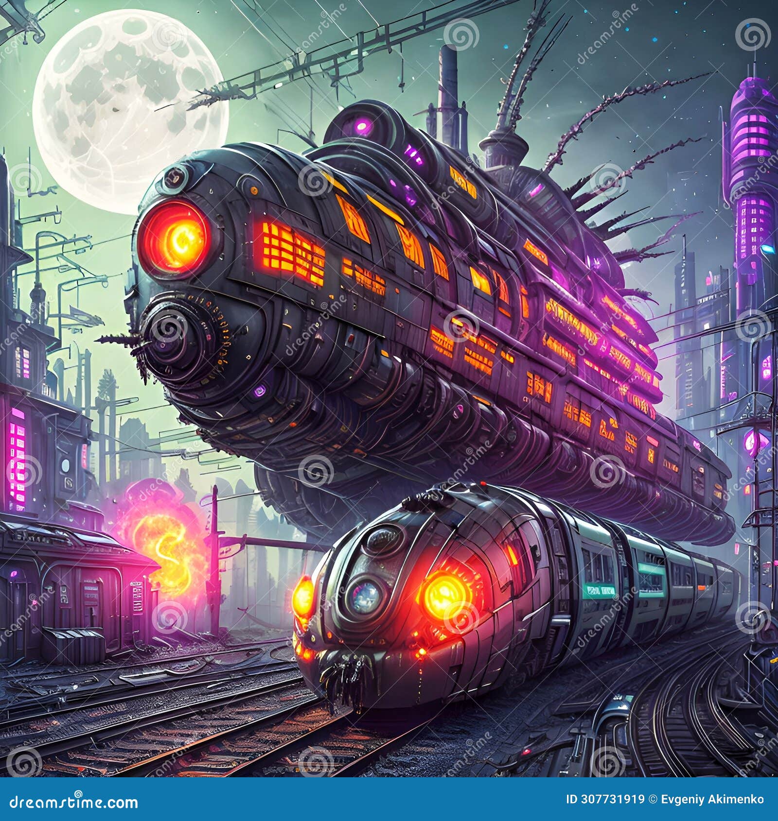 Fantastic Train in Cyberpunk Style Stock Image - Image of cyberpunk ...