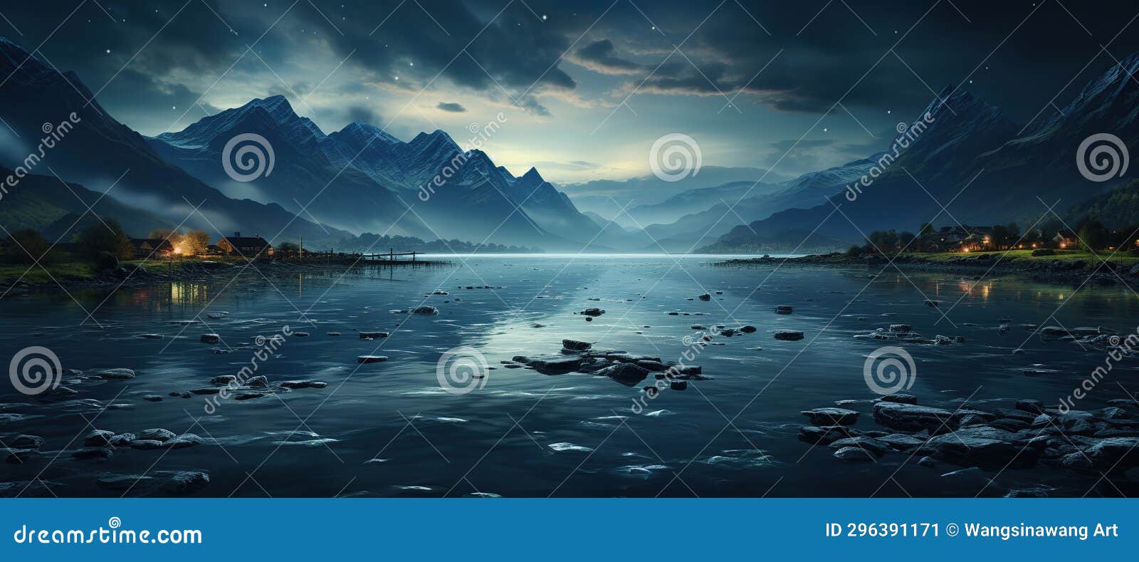 Fantastic View of the Lake and Mountains at Night Stock Image - Image ...