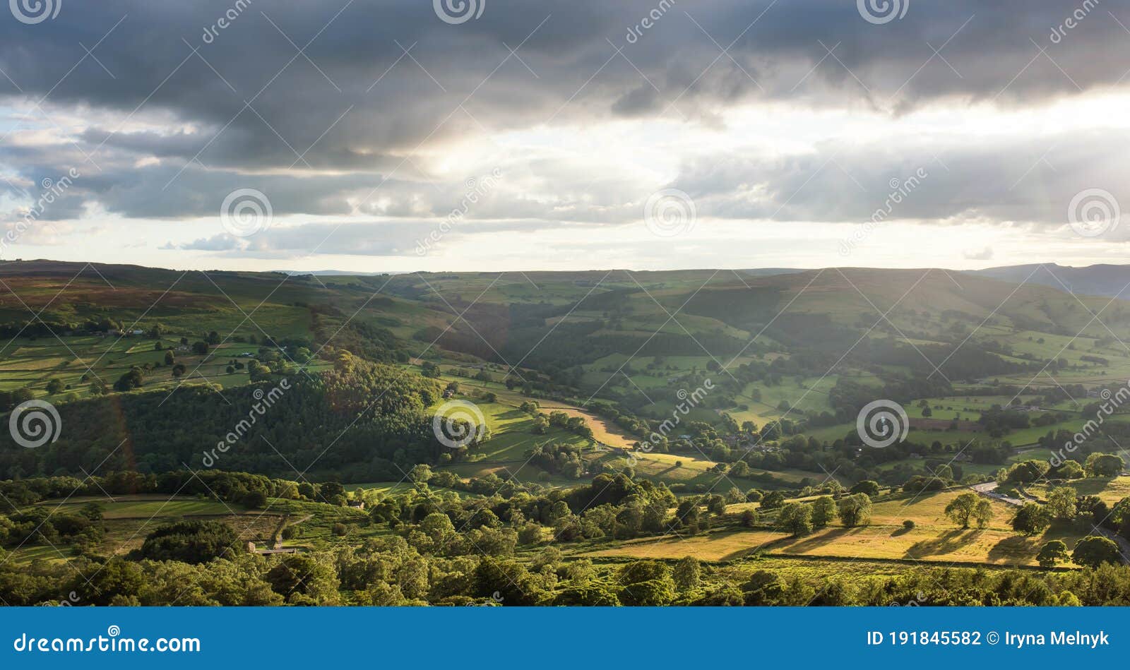 Fantastic View in the National Park `Peak District` on the Sunset Stock ...