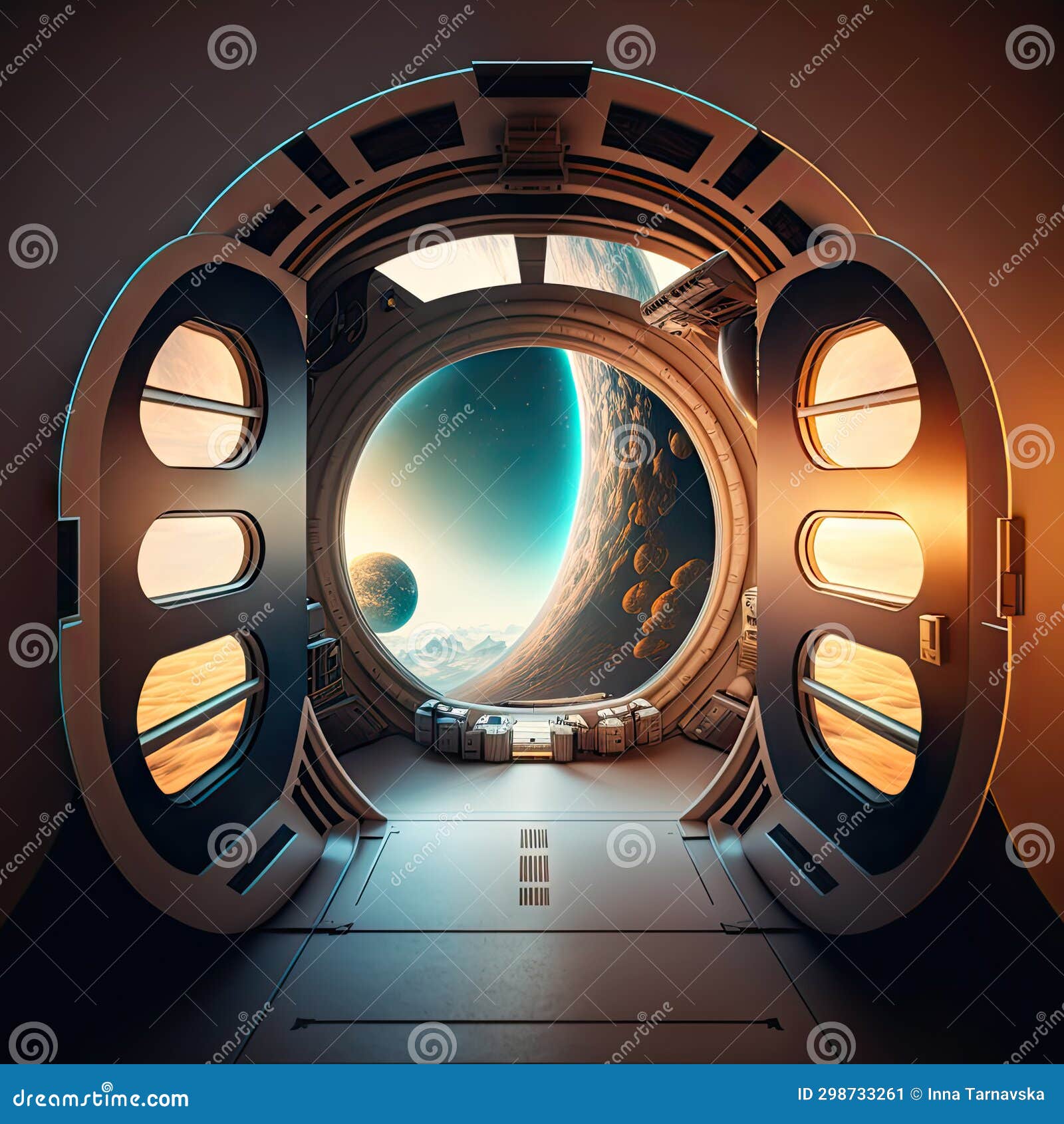 Fantastic View of Space from Opened Spaceship Gateway Door, Porthole ... Fantastic View of Space from Opened Spaceship Gateway Door, Porthole ...