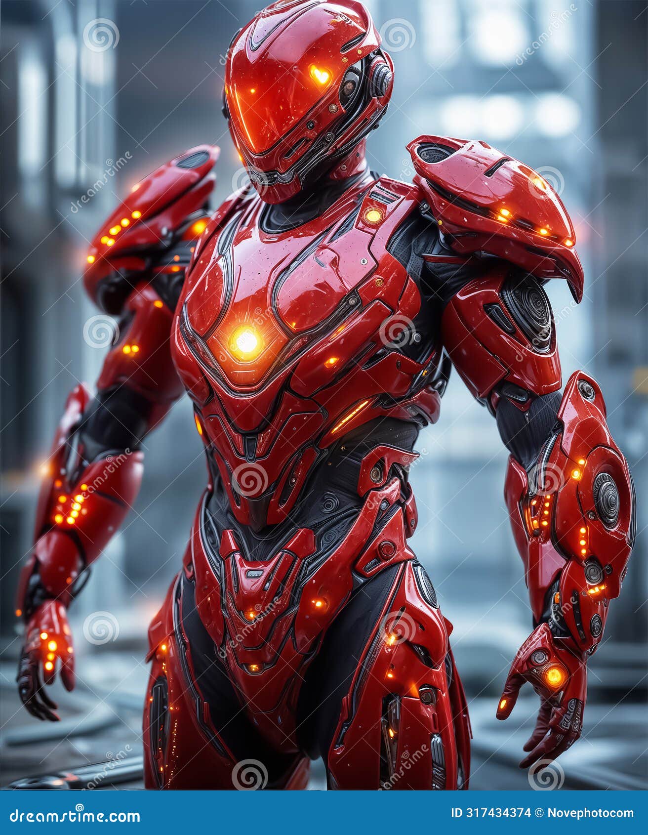 Fantastic Warrior in Red Armor is Ready for Battle. Red Spacesuit Stock ...