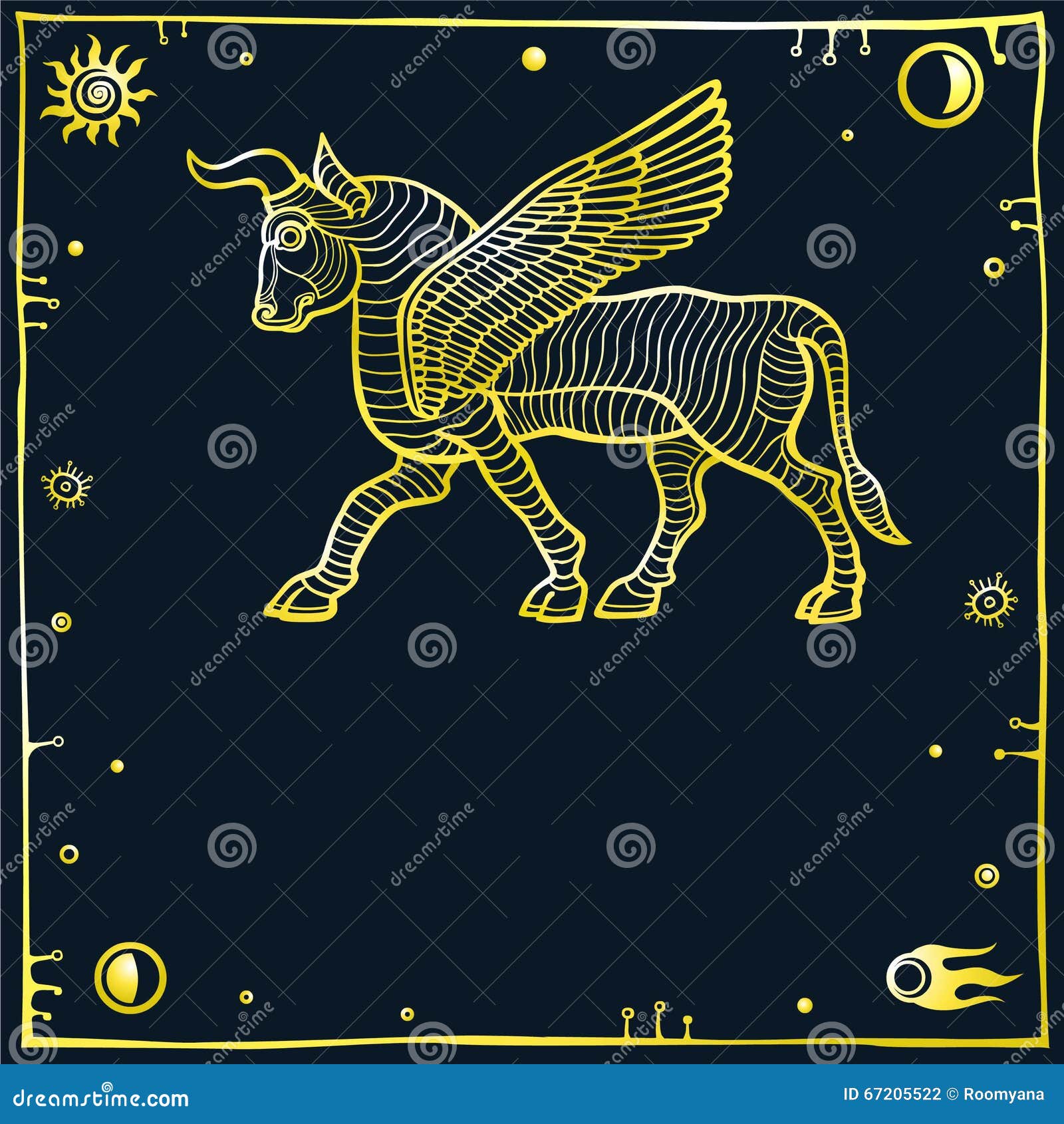 Winged Bull Is An Ancient Assyrian Wall Relief Vintage Engraving ...