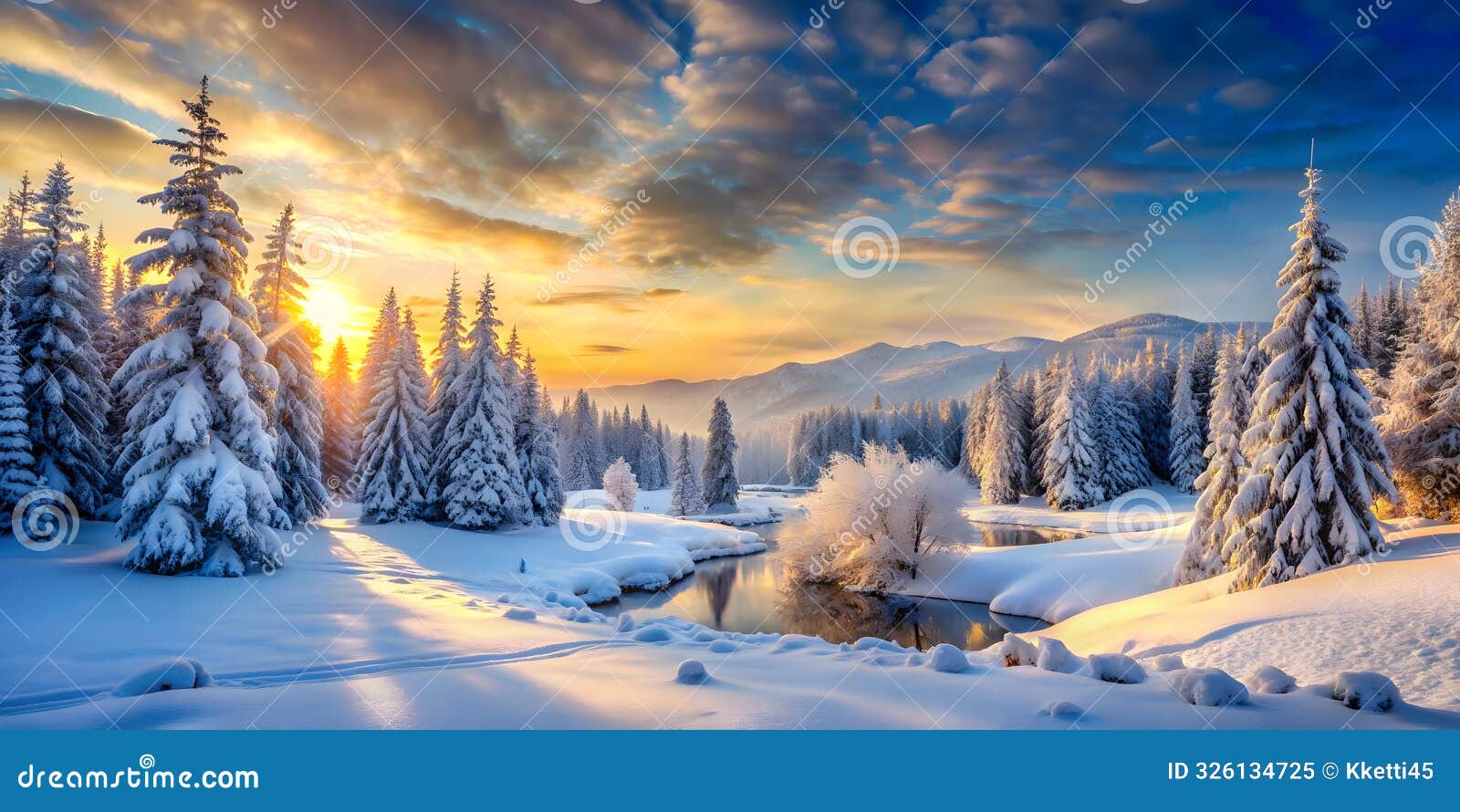 Fantastic Winter Landscape Glowing by Sunlight. Dramatic Wintry Scene ...