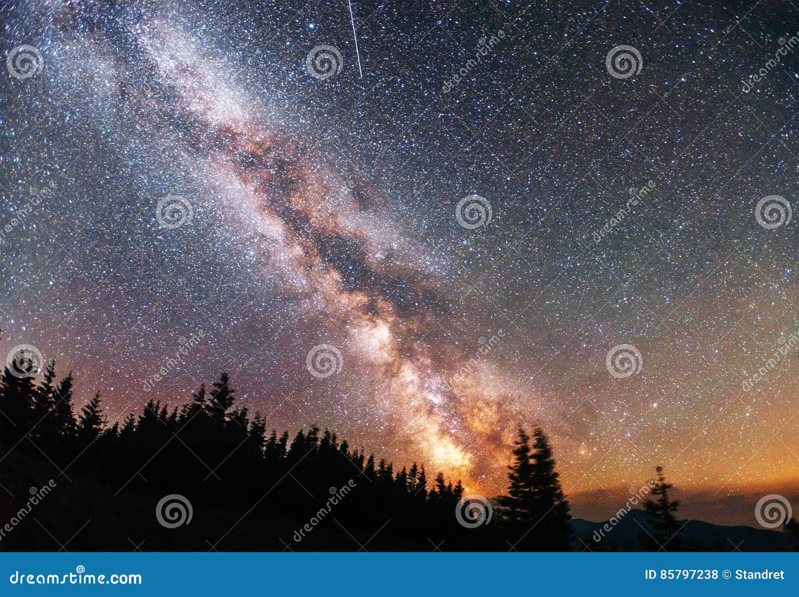 Fantastic Winter Meteor Shower and the Snow-capped Mountains Stock ...