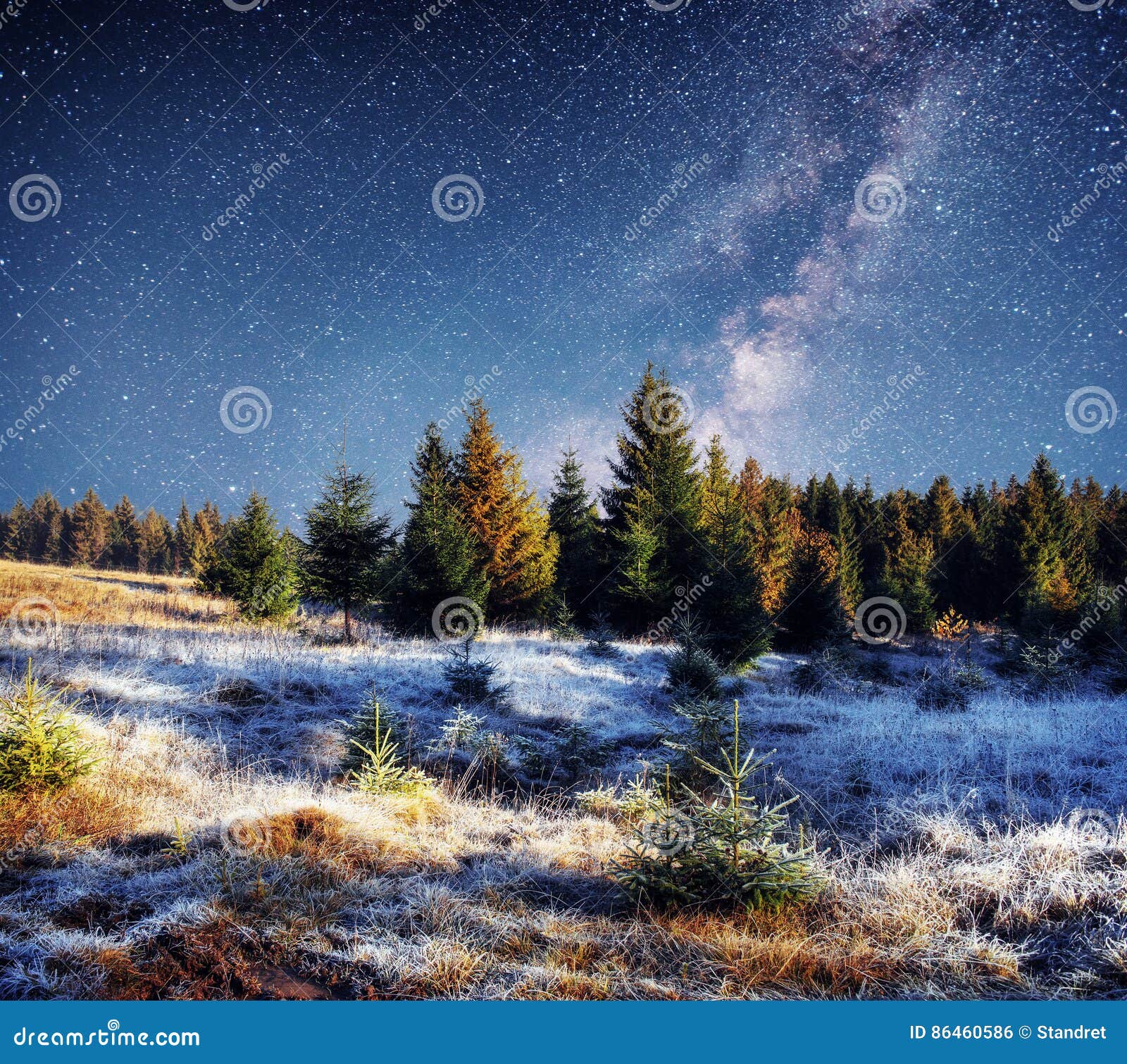 Fantastic Winter Meteor Shower and the Snow-capped Mountains Stock ...