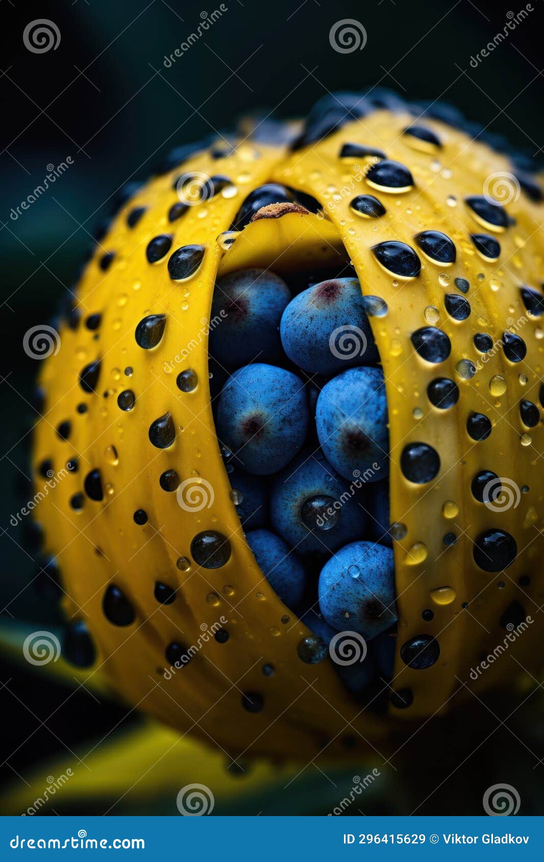 Fantastic Yellow Flower with Blueberry Inside. Generative AI Stock ...