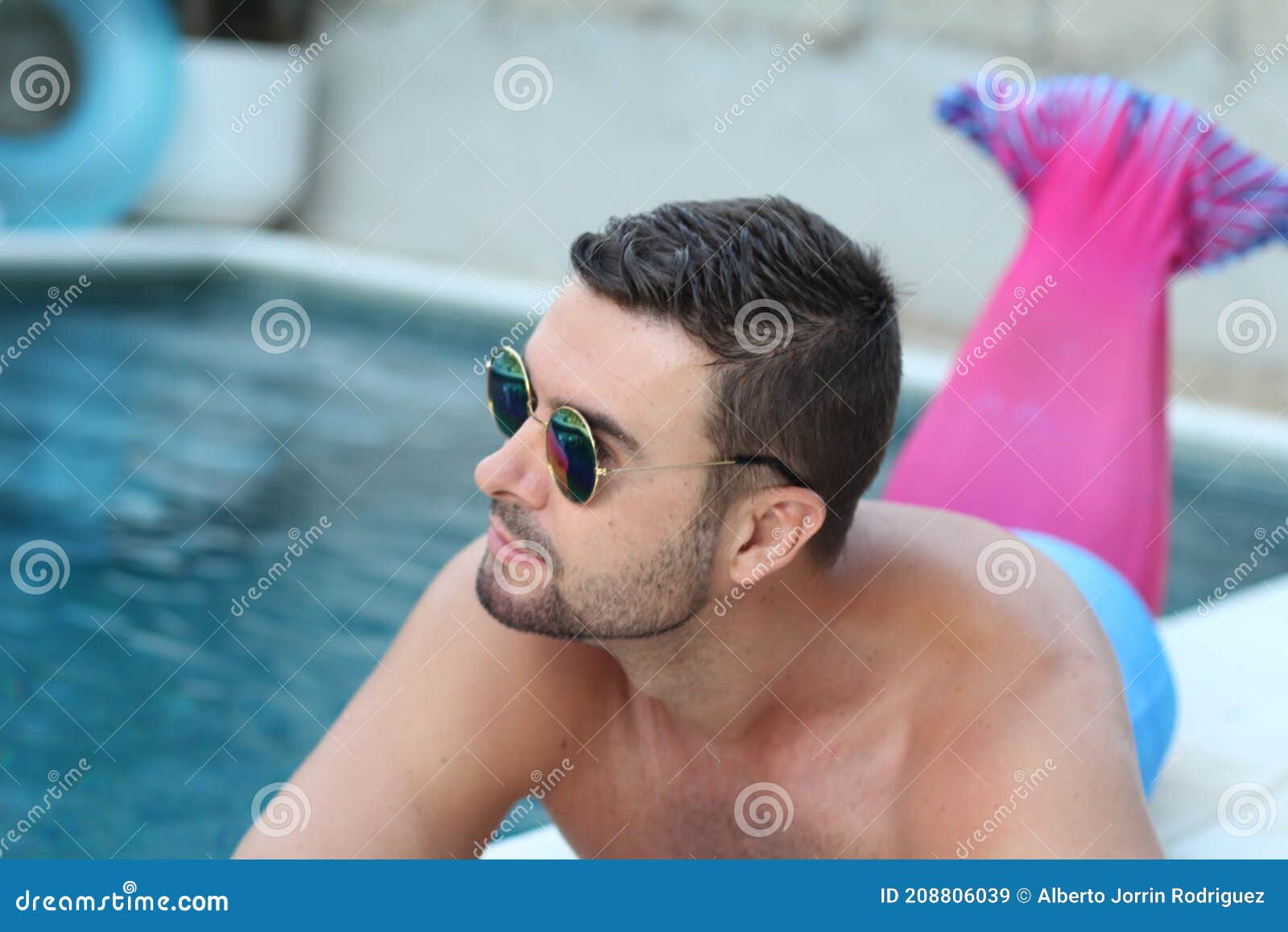 Fantastic Young Merman Relaxing Poolside Stock Image - Image of ...