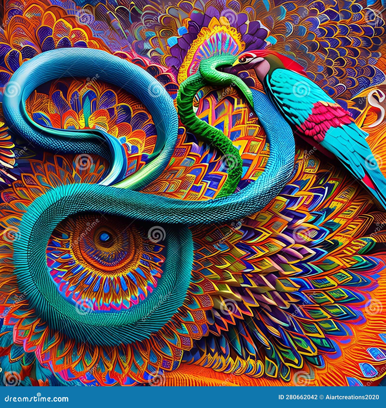 A Fantastical Combination of a Snake and a Peacock, with a Long ...